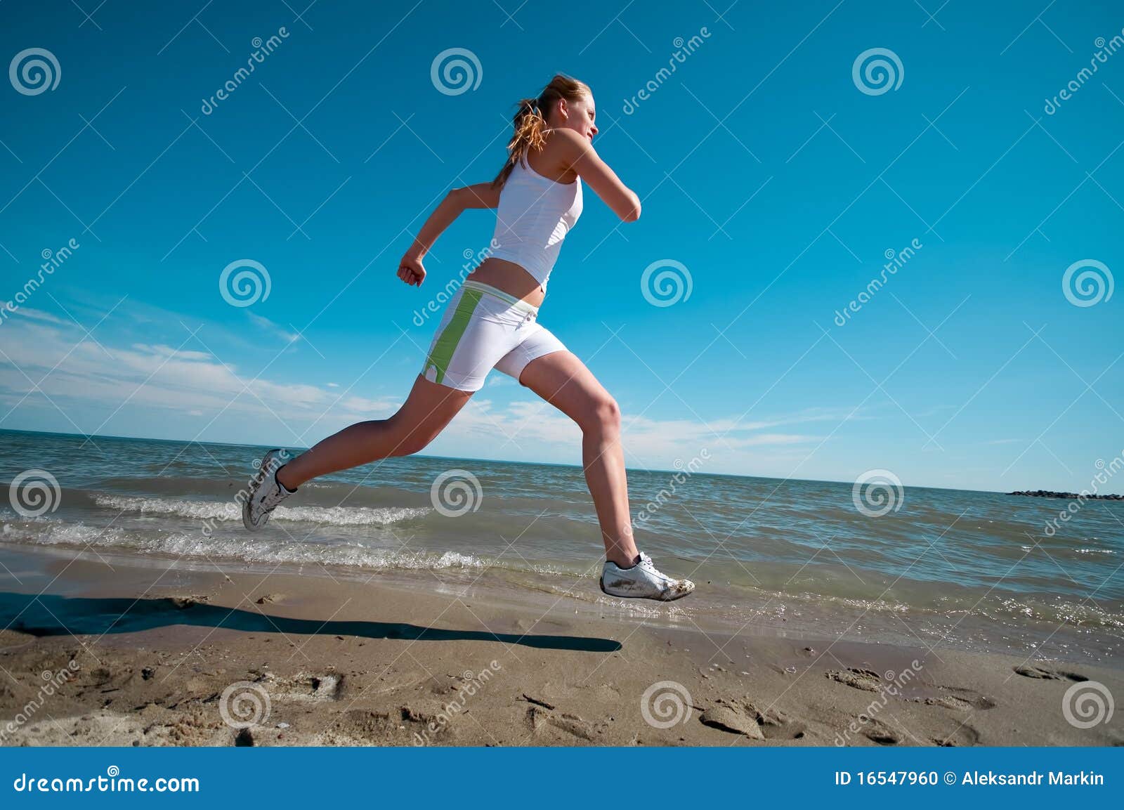 Fast Woman Running in Sea Coast Stock Photo - Image of people, blue ...