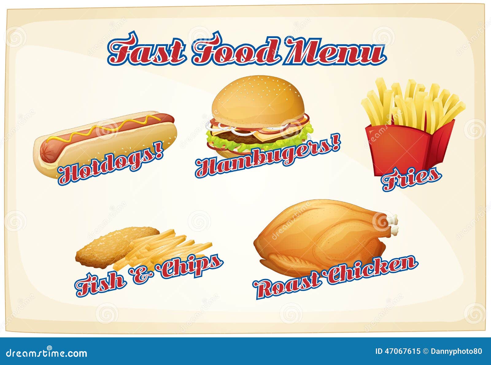 Fasta food menu ilustracja wektor. Ilustracja złożonej z post - 47067615