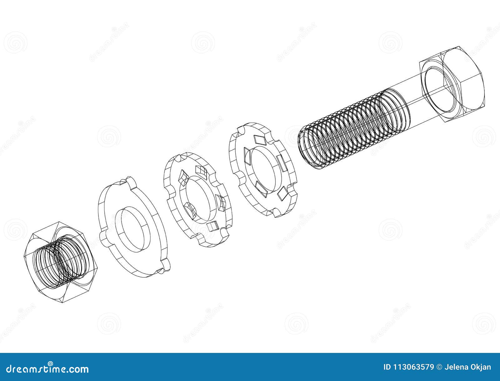 Fastener 3D blueprint stock illustration. Illustration of design ...