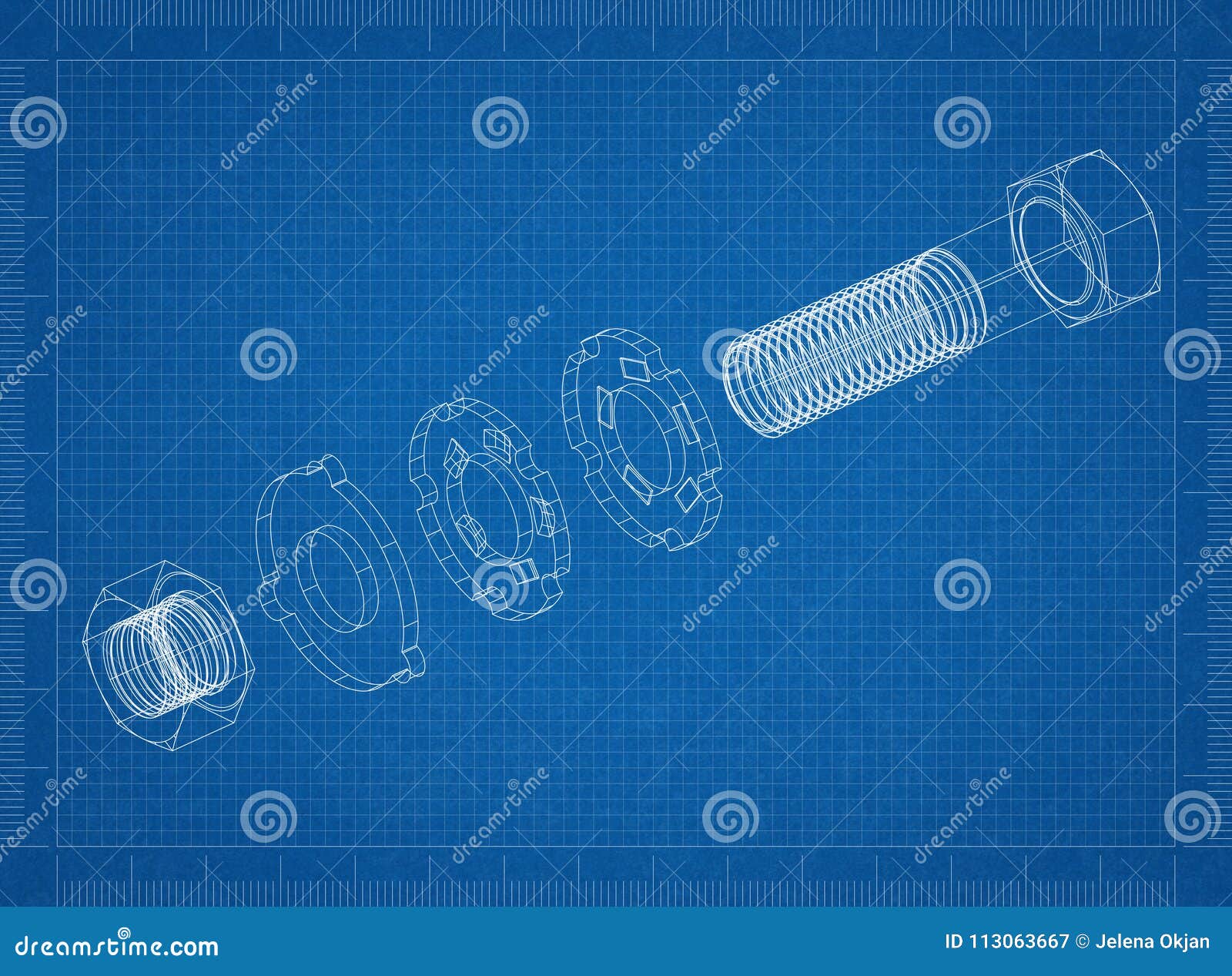 Fastener 3D blueprint stock illustration. Illustration of blueprint ...