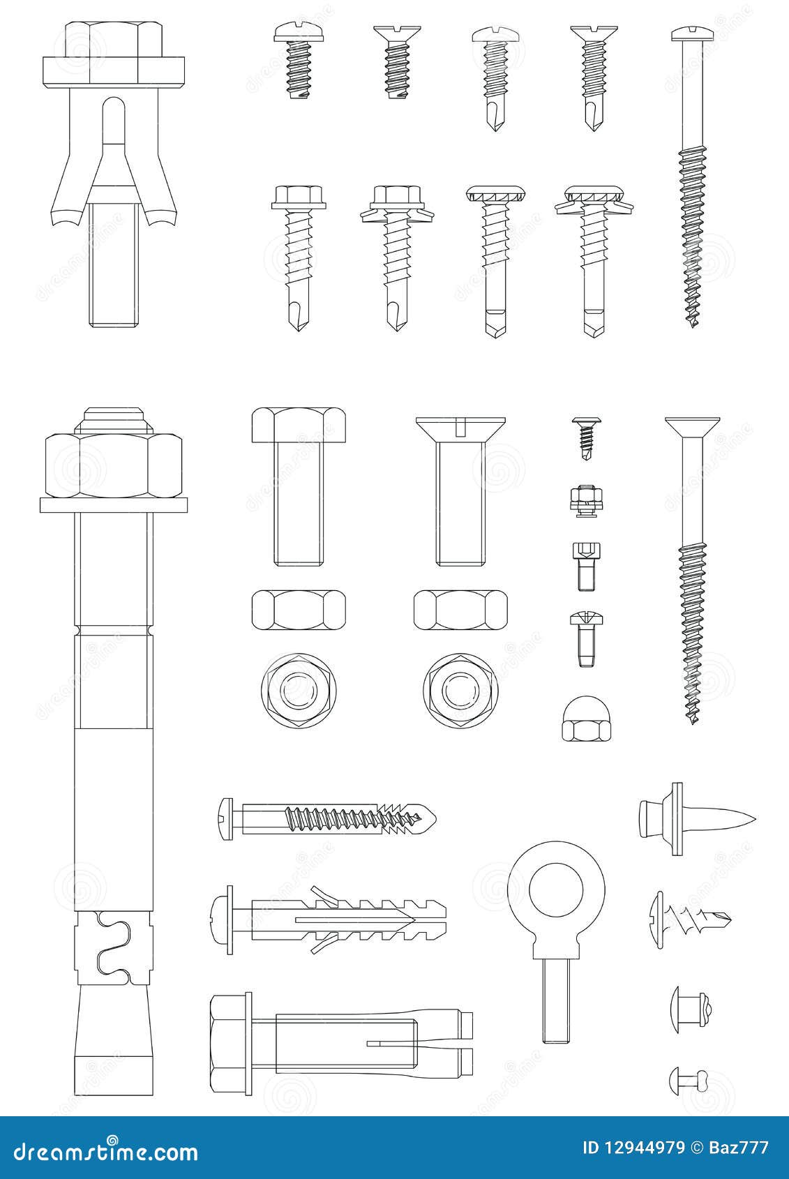 Fasteners stock vector. Illustration of bolt, thread - 12944979