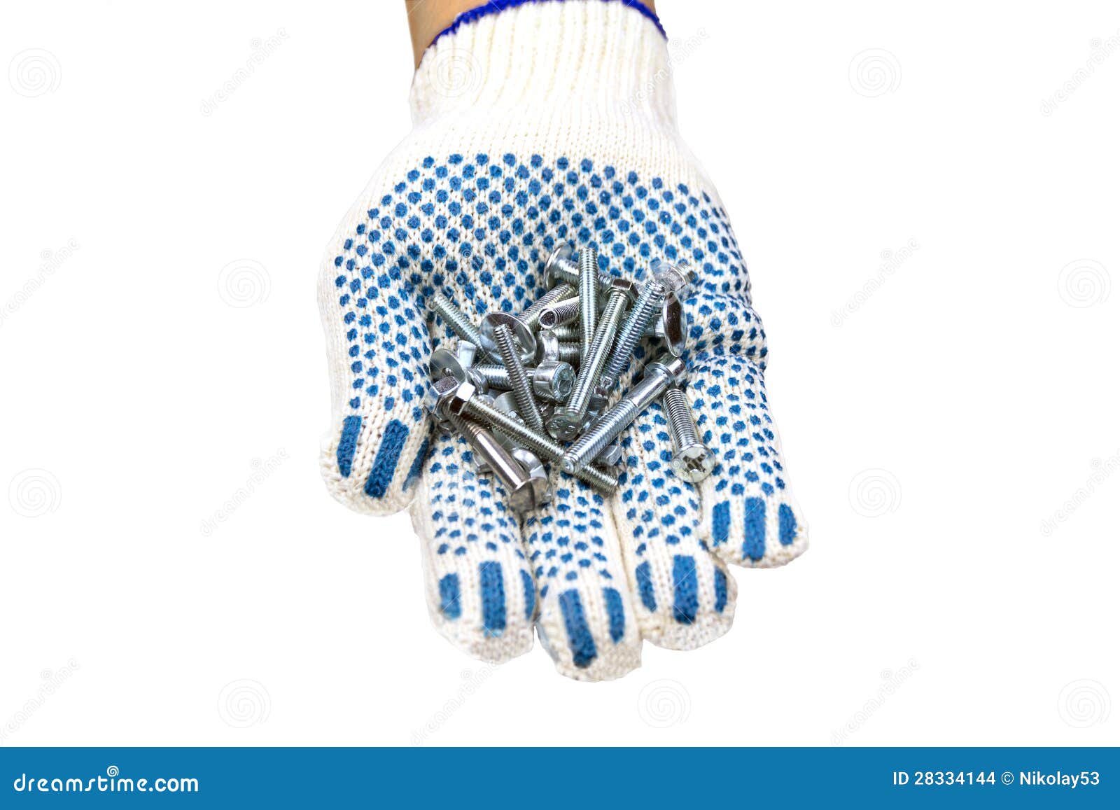 Fasteners in hand. stock photo. Image of glove, metal - 28334144