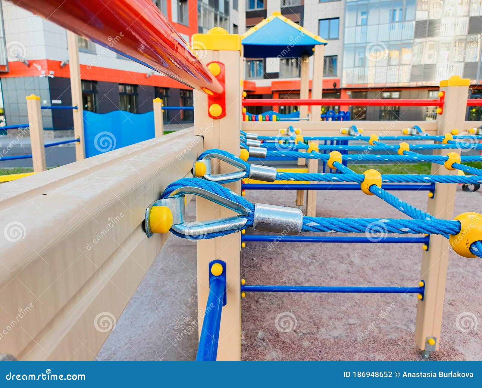 Fastening Elements of Structures on the Bright Playground. Stock Photo ...
