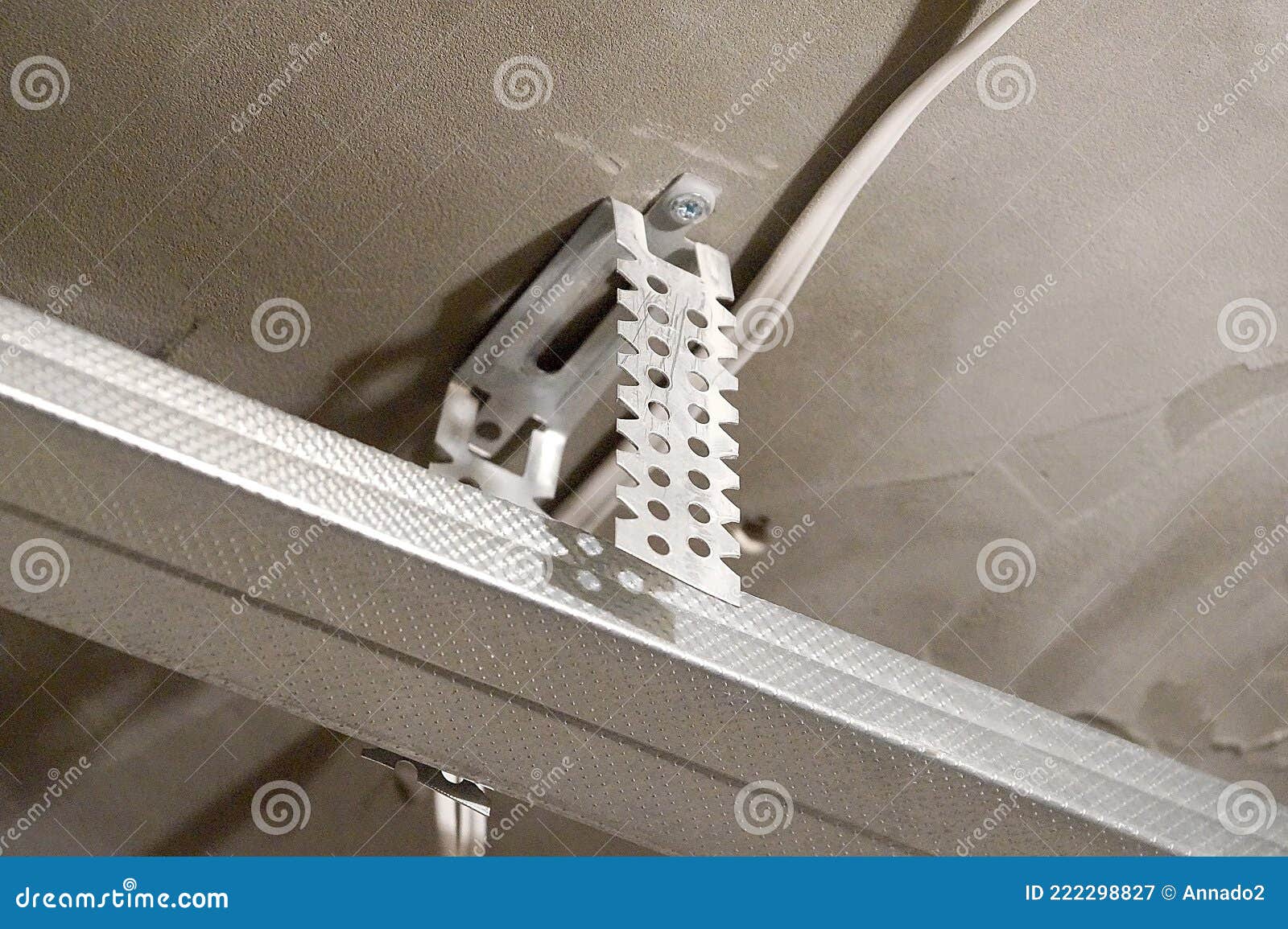 Fastening a Metal Profile for Plasterboard To the Ceiling Stock Image ...