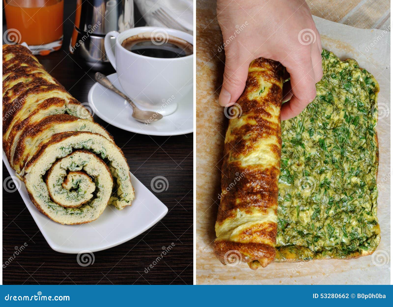 Fastening Omelette with Herbs in Roll Stock Photo - Image of brunch ...