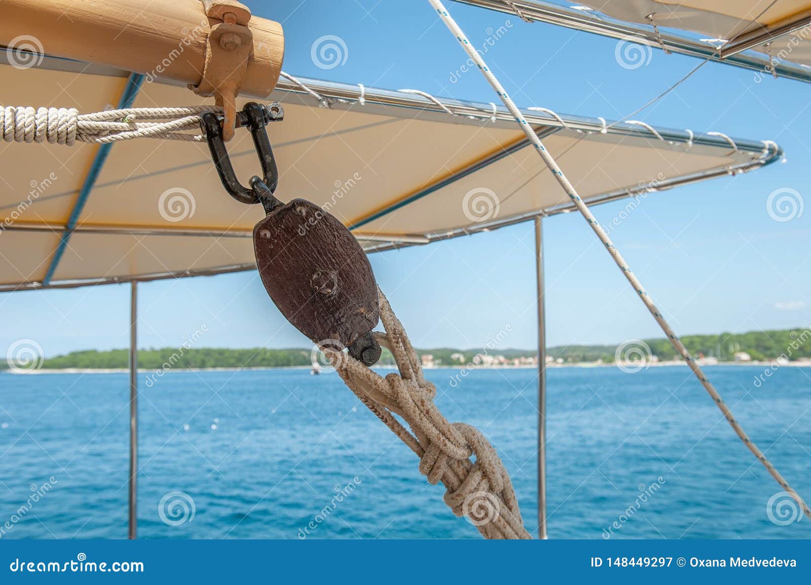 Fastening Ropes Sails on a Sailing Ship. Details of the Ship Stock ...