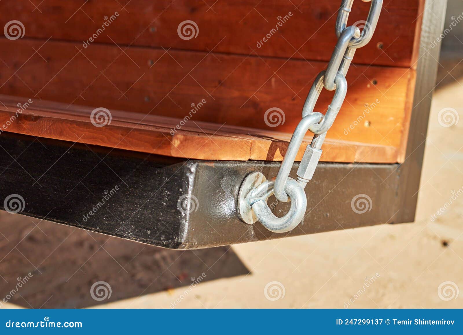 Fastening of a Suspended Bench on a Chain. Stock Image - Image of hang ...
