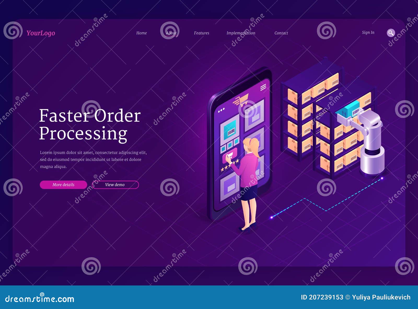 Faster Order Processing, Robotic Automation Stock Illustration ...