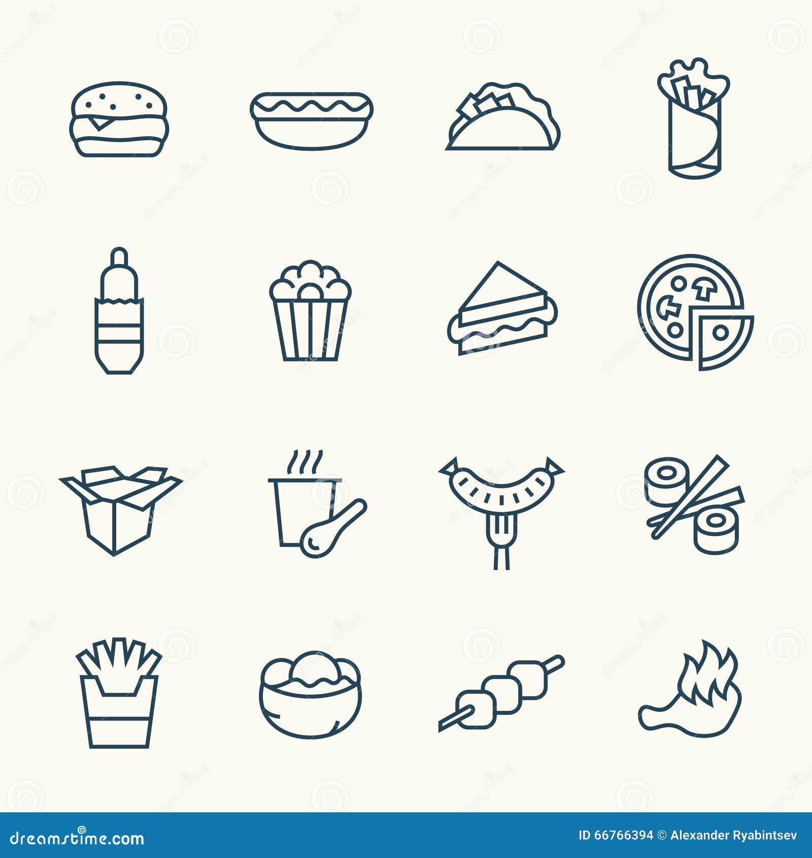 Fastfood Line Icon Set, Snack Symbols Collection, Vector Sketches, Logo ...