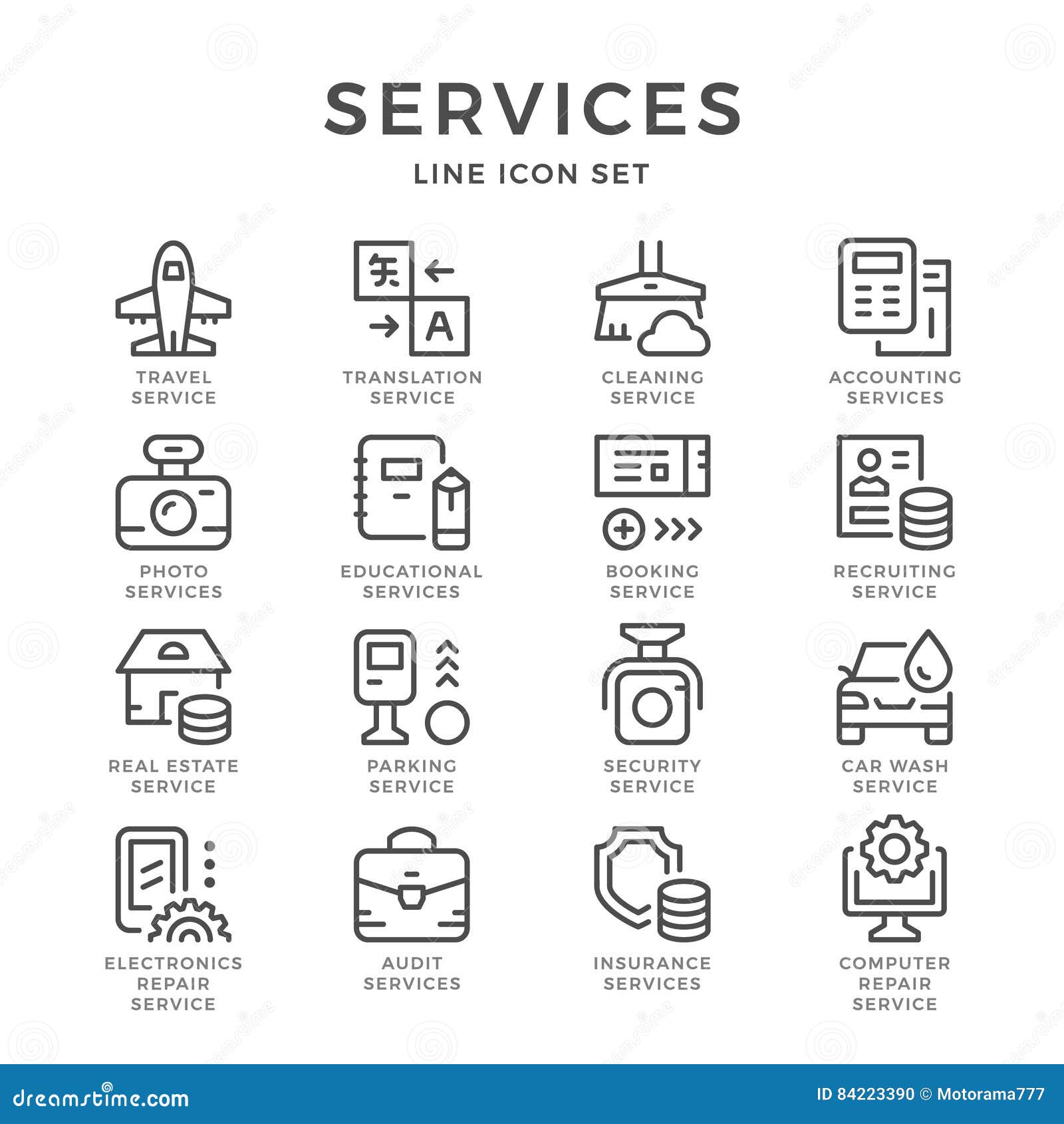 Fastställd Linje Symboler Av Service Vektor Illustrationer ...