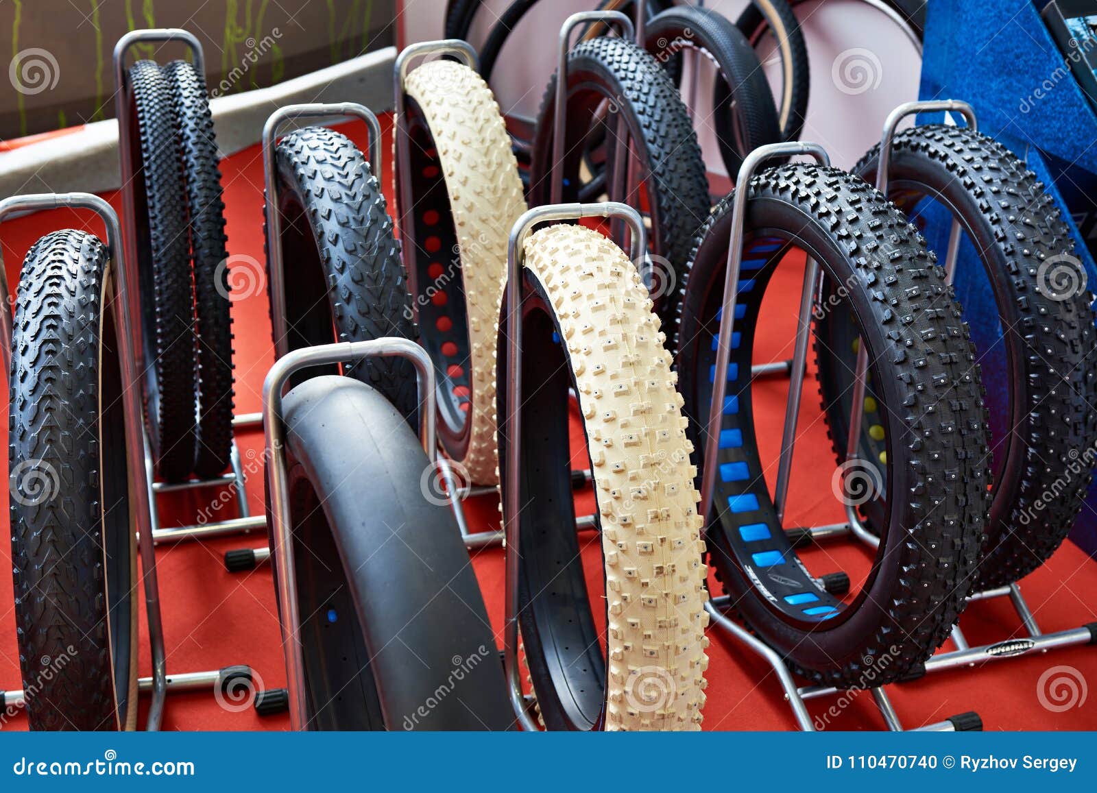 Fat bicycle tires in store stock photo. Image of exchange - 110470740
