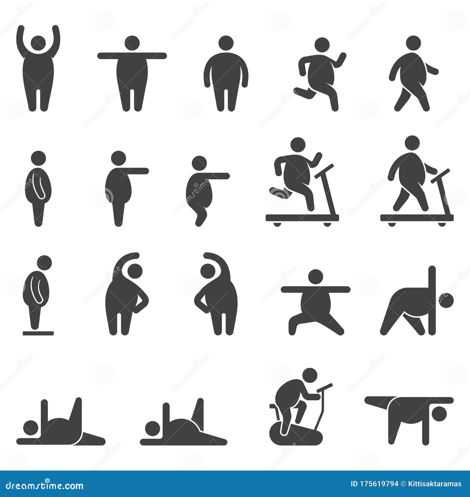 Fat Body Aerobic Exercise Icons Vector Illustrations Stock Vector ...