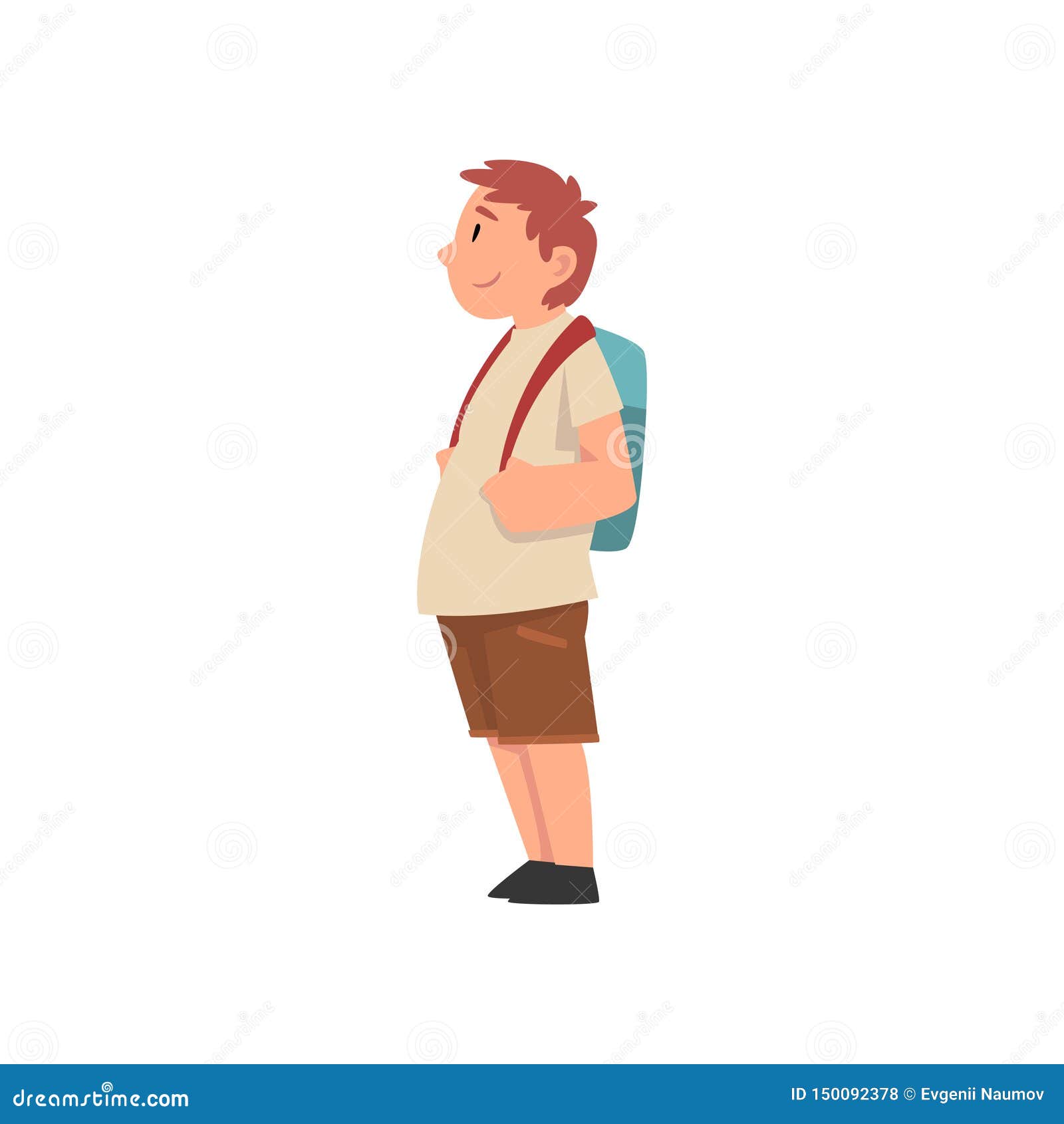 Fat Boy with Backpack, Side View, Cute Overweight Child Character ...