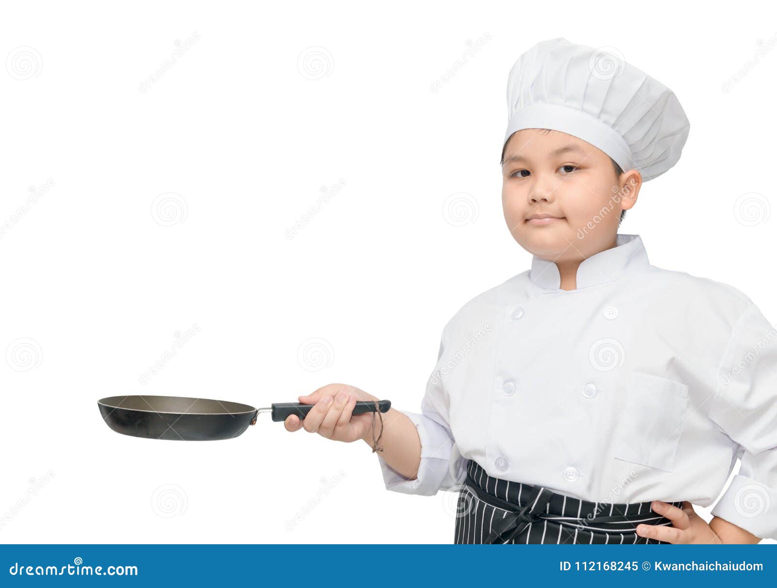 Fat Boy Chef Holding Empty Pan Isolated Stock Image - Image of food ...