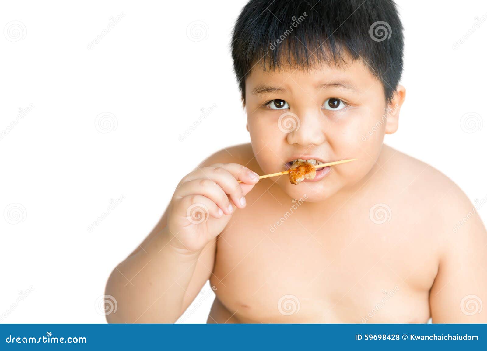 Fat Boy Eat Grilled Pork Isolated Stock Photo - Image of full, diabetes ...