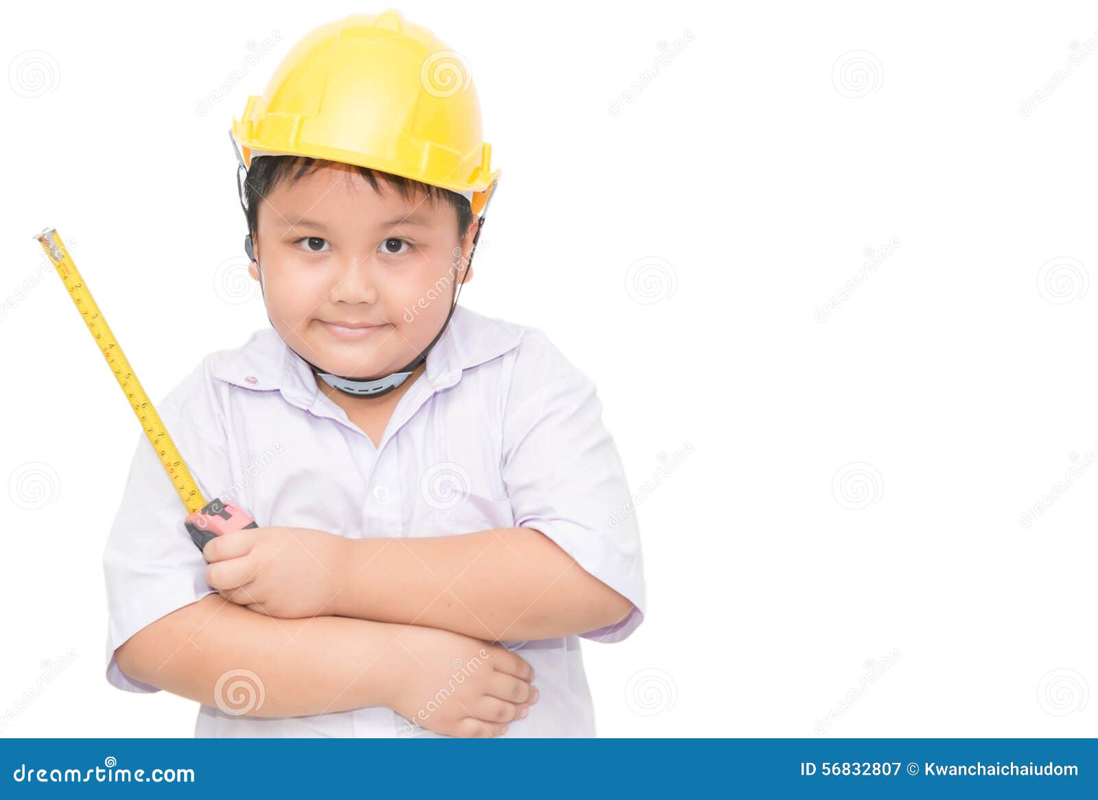 Fat Boy Engineer Holding Measure Tape Isolated Stock Image - Image of ...