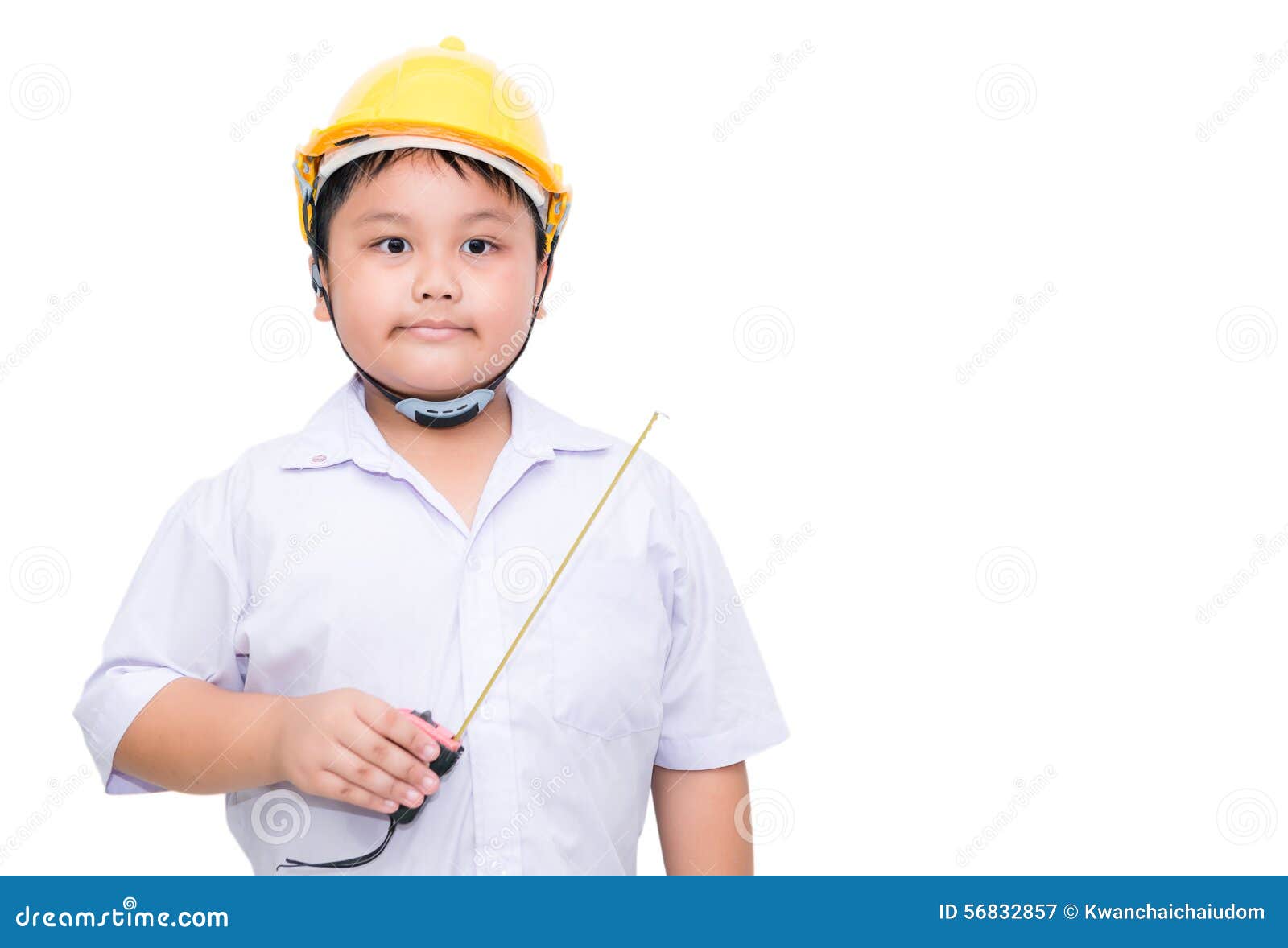 Fat Boy Engineer Holding Measure Tape Isolated Stock Image - Image of ...