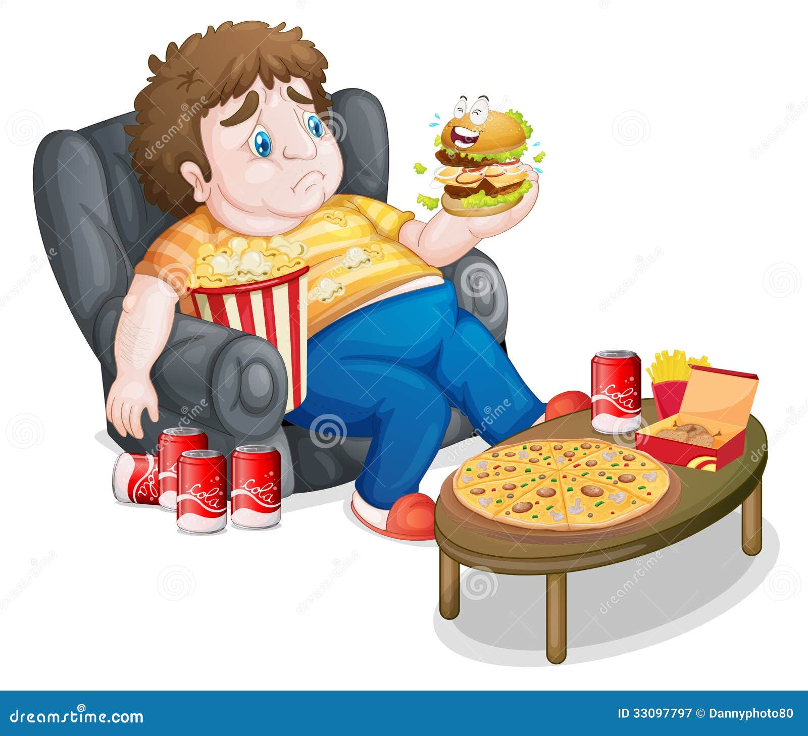 Gluttony Man Popcorn Cinema Icon, Cartoon Style Vector Illustration ...