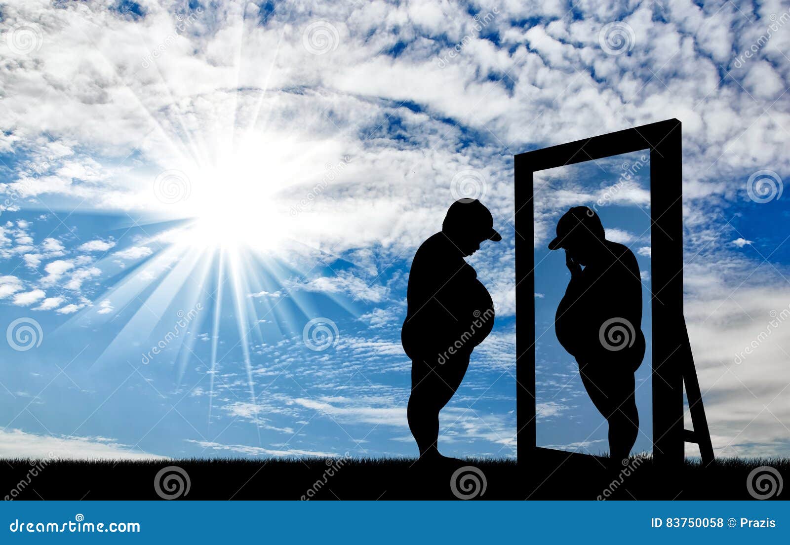Fat Boy and His Reflection in the Mirror of a Normal Boy Stock ...