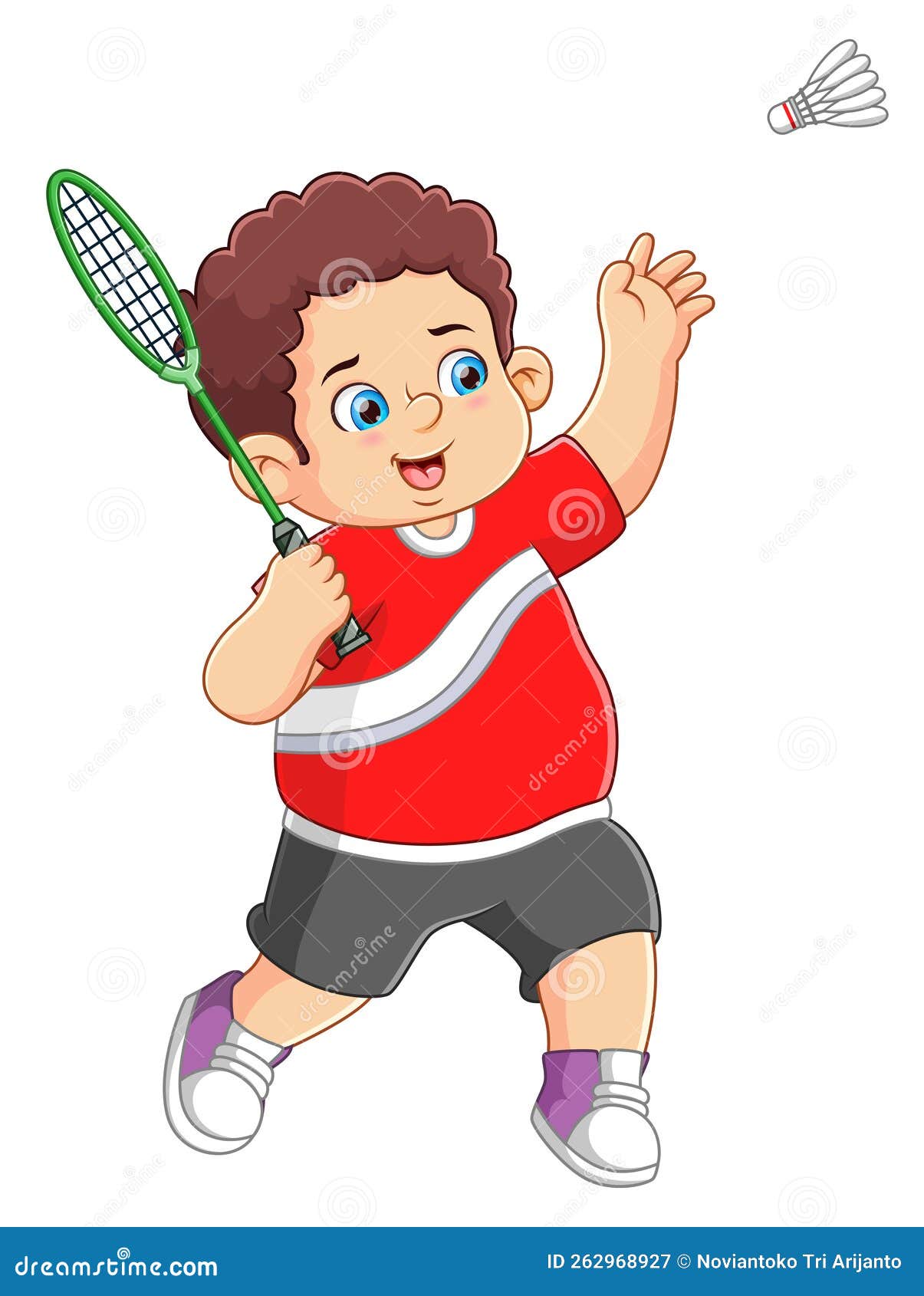 Fat Boy Playing Badminton with the Racket in Action Stock Vector ...