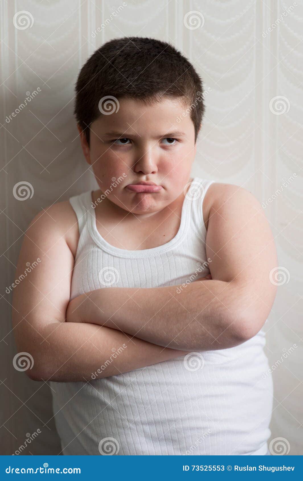 Fat Boy Put His Hands on Chest Looking Angry Stock Image - Image of ...