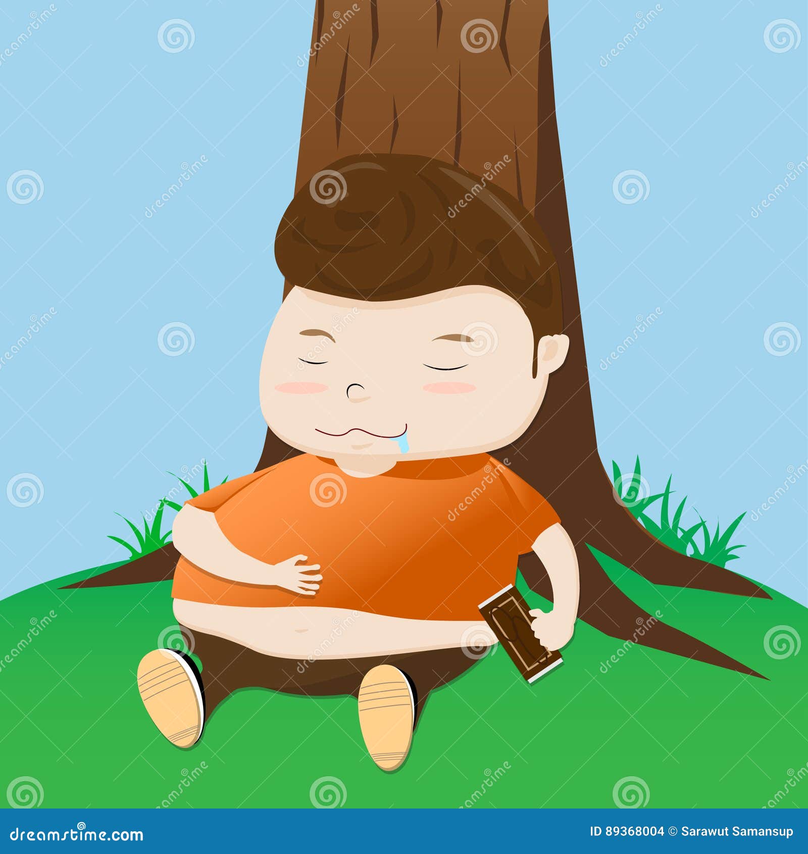 Fat boy take a nap cartoon stock illustration. Illustration of parks ...