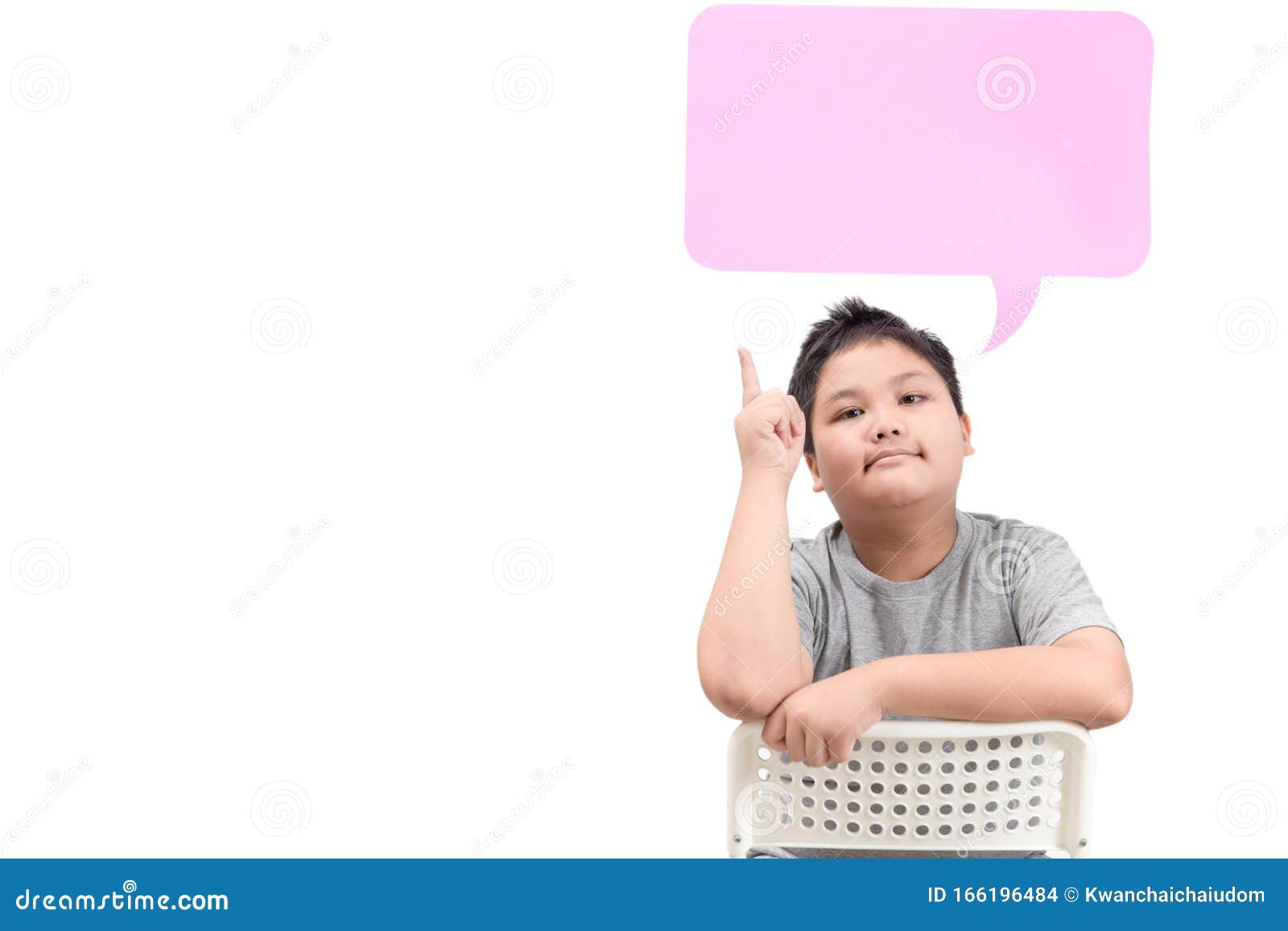 Fat Boy Thinking and Pointing at Speech Bubble Isolated Stock Photo ...