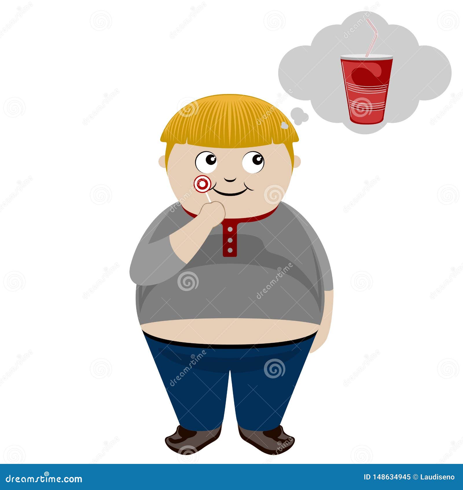 Fat boy thinking of a soda stock vector. Illustration of healthy ...