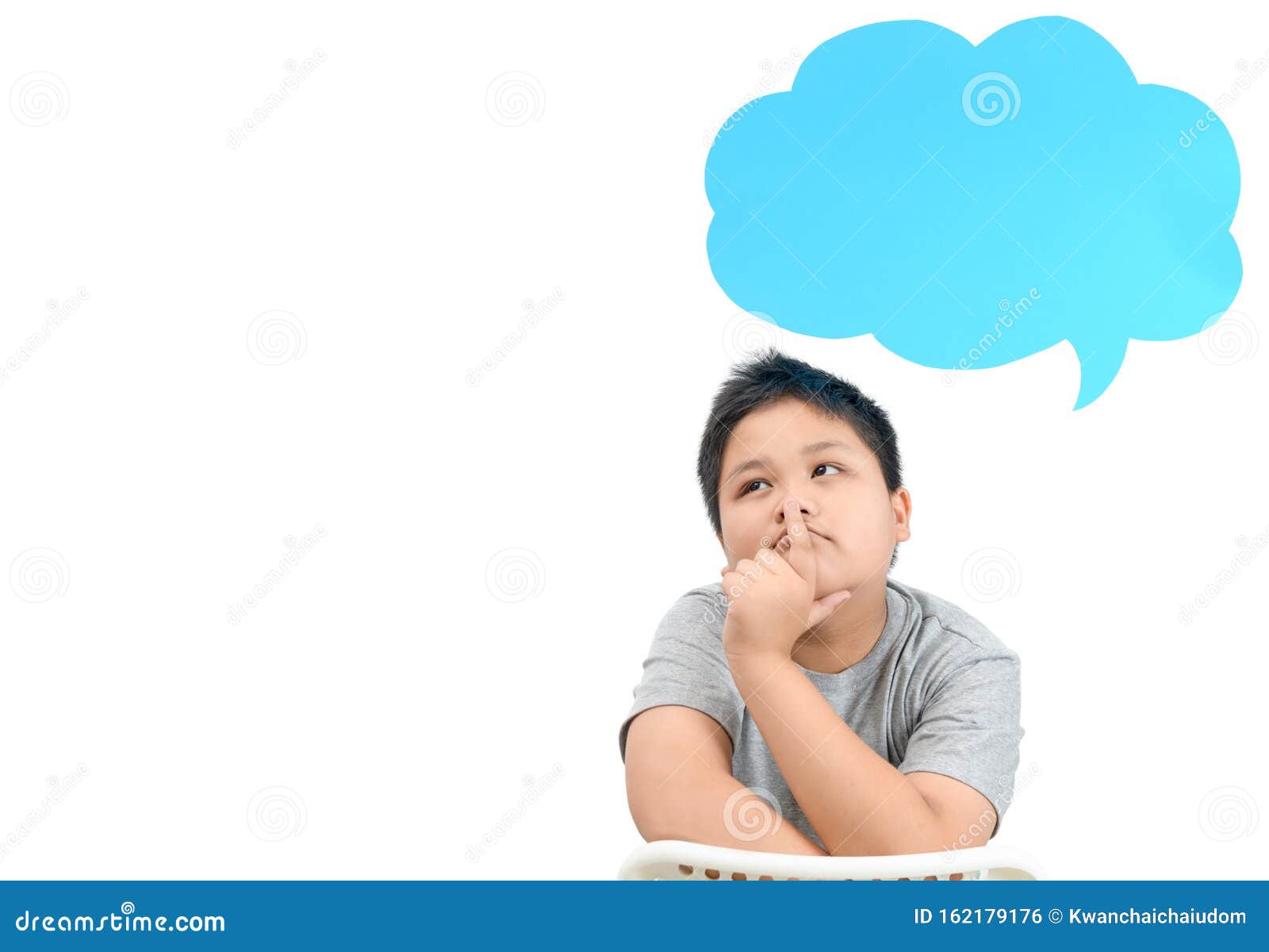 Fat Boy Thinking with with Speech Bubble Isolated Stock Photo - Image ...