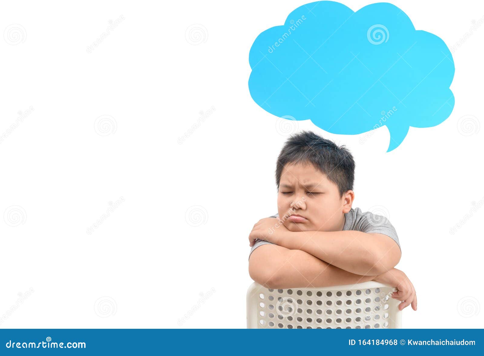 Fat Boy Thinking with with Speech Bubble Isolated Stock Photo - Image ...