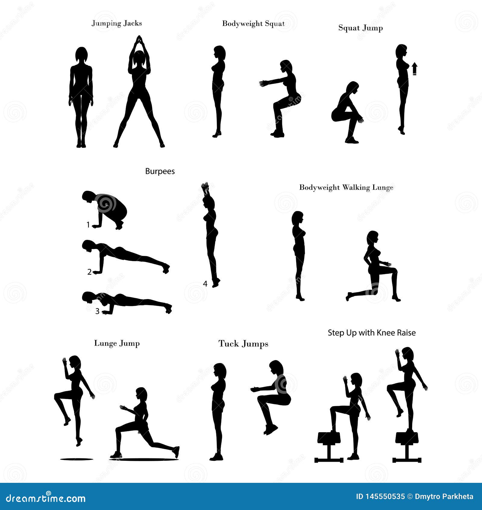 Fat Burning Workout Exercises Stock Vector - Illustration of athlete ...