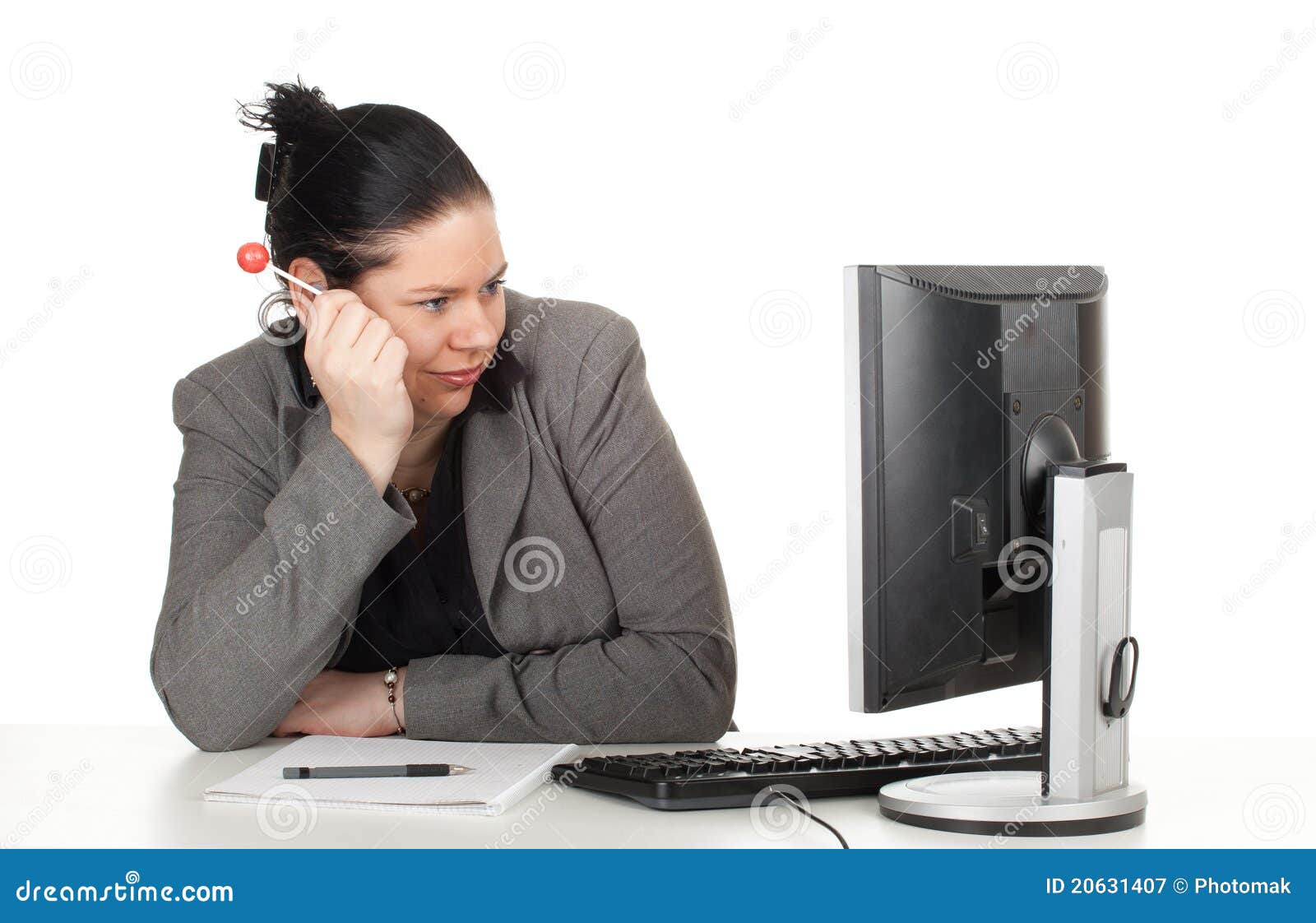 Fat Businesswoman Lollipop and Computer Stock Image - Image of hand ...