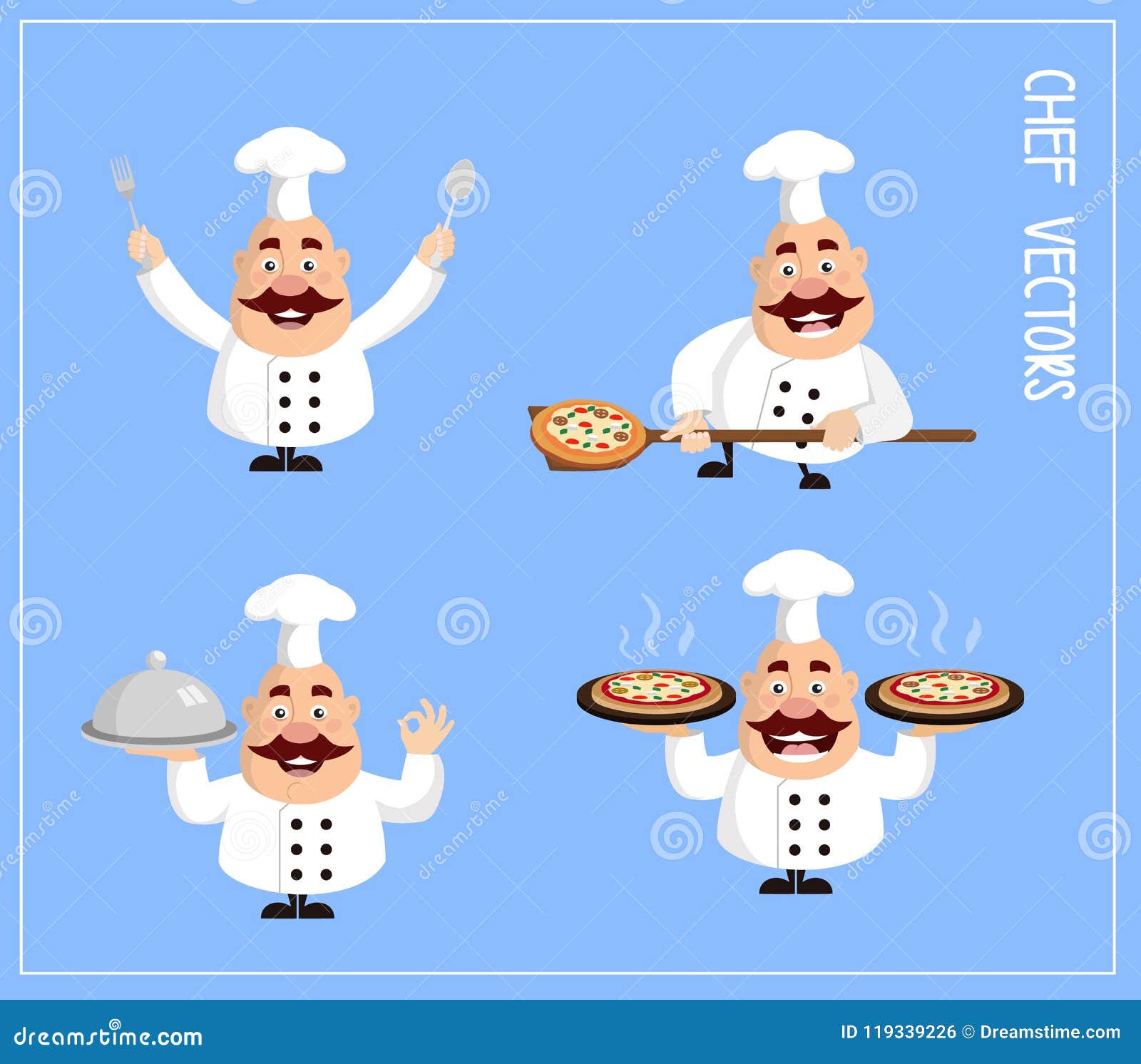 Fat Cartoon Chef Various Actions Flat Vector Illustration Design Stock ...