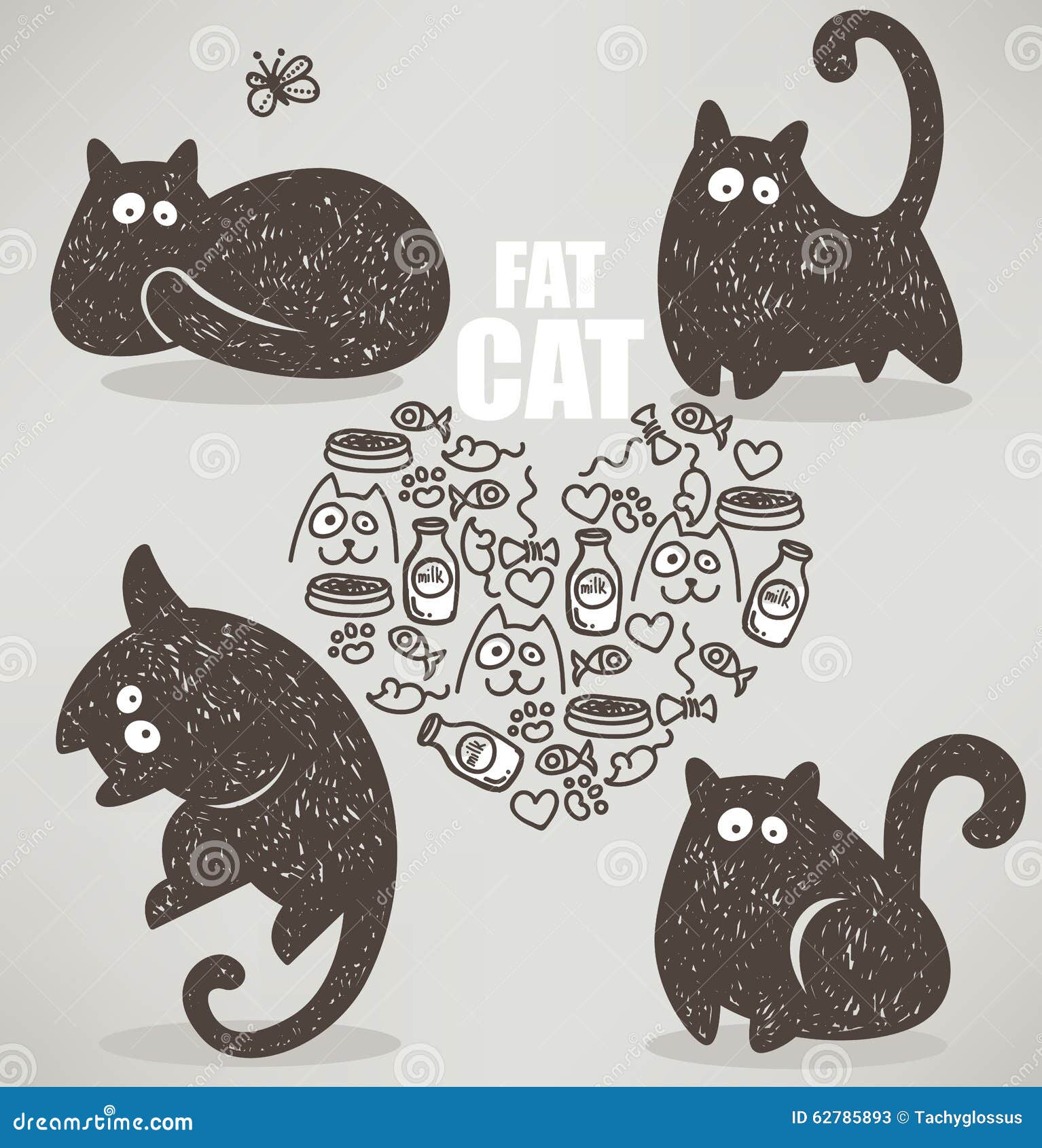 Fat cat stock vector. Illustration of graphic, doodle - 62785893
