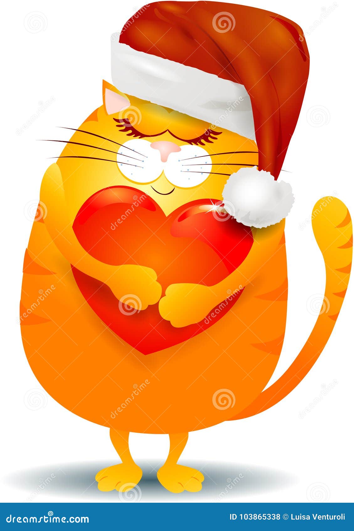 Fat Cat with Heart and Santa Hat Isolated on White Stock Vector ...