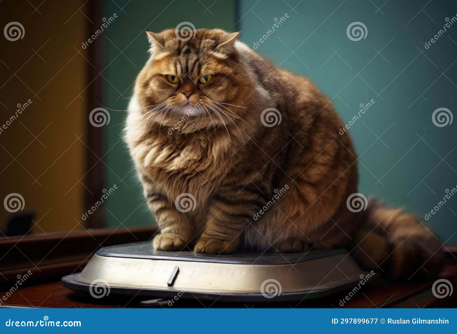 Fat Cat on Scales on. Weight Control Concept Stock Image - Image of ...