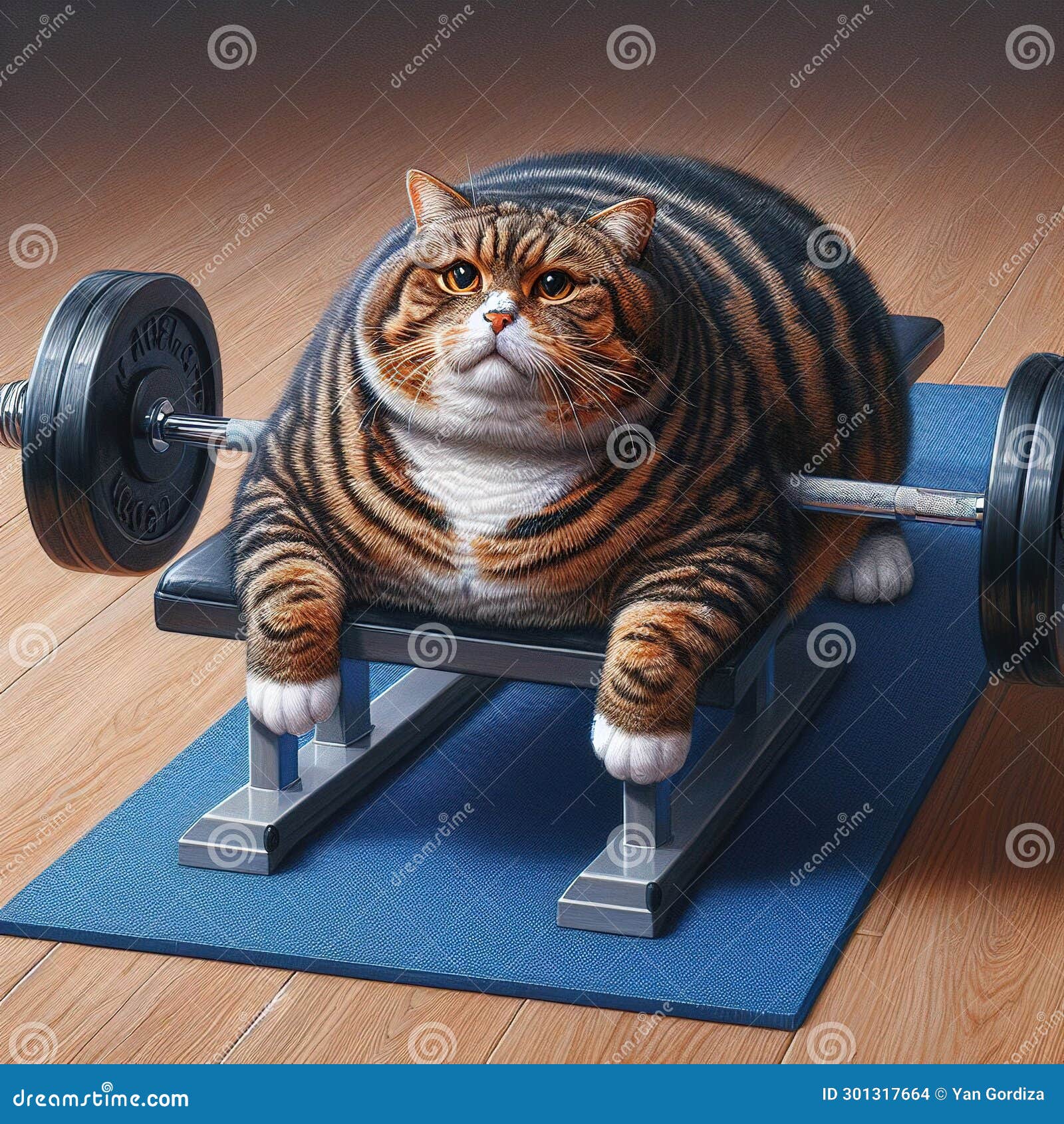A Fat Cat is Working Out with a Barbell in the Gym. Generative, AI ...