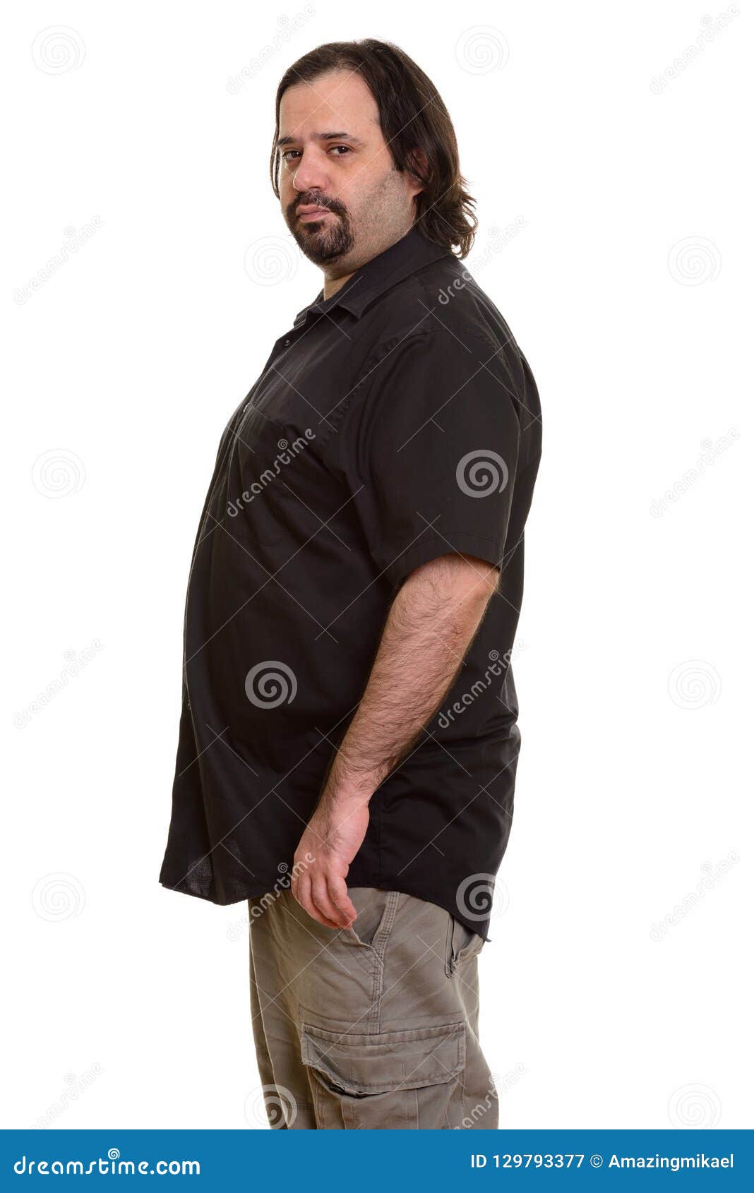Fat Caucasian Man Profile View Looking at Camera Stock Image - Image of ...