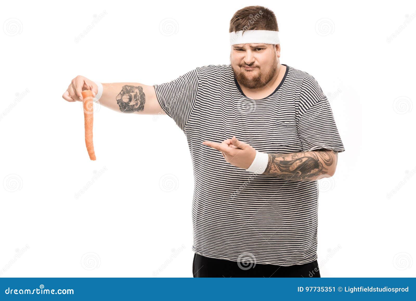 Fat Caucasian Man Pointing with Finger at Carrot Stock Image - Image of ...