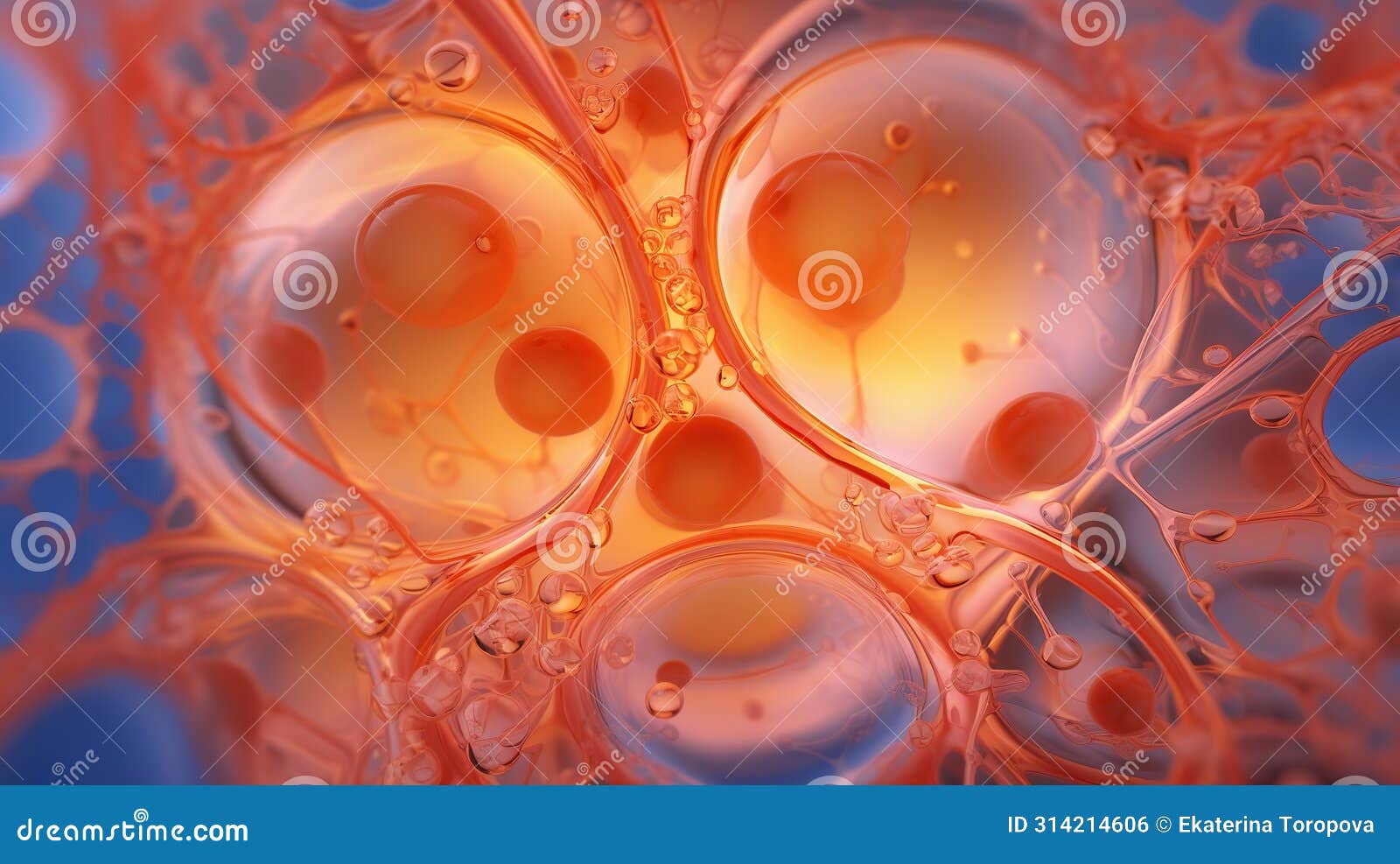 Fat Cells Adipocytes Under A Microscope With An Image Of Blood Vessels ...