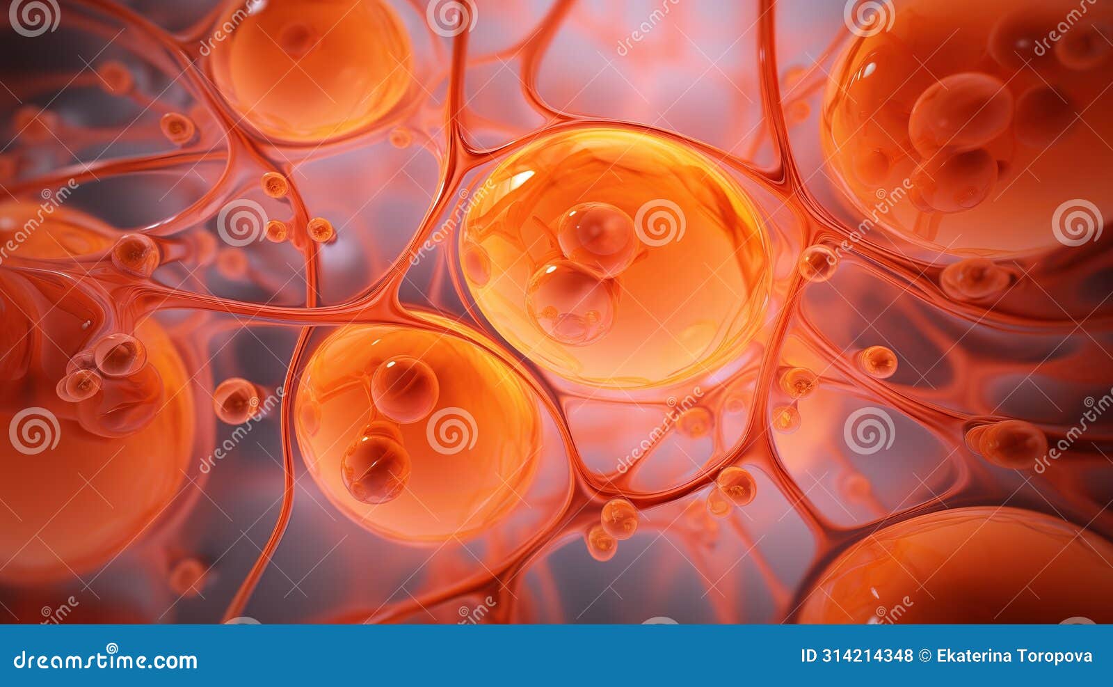 Fat Cells, Adipocytes Or Blood Cells In Body Tissues Under A Microscope ...