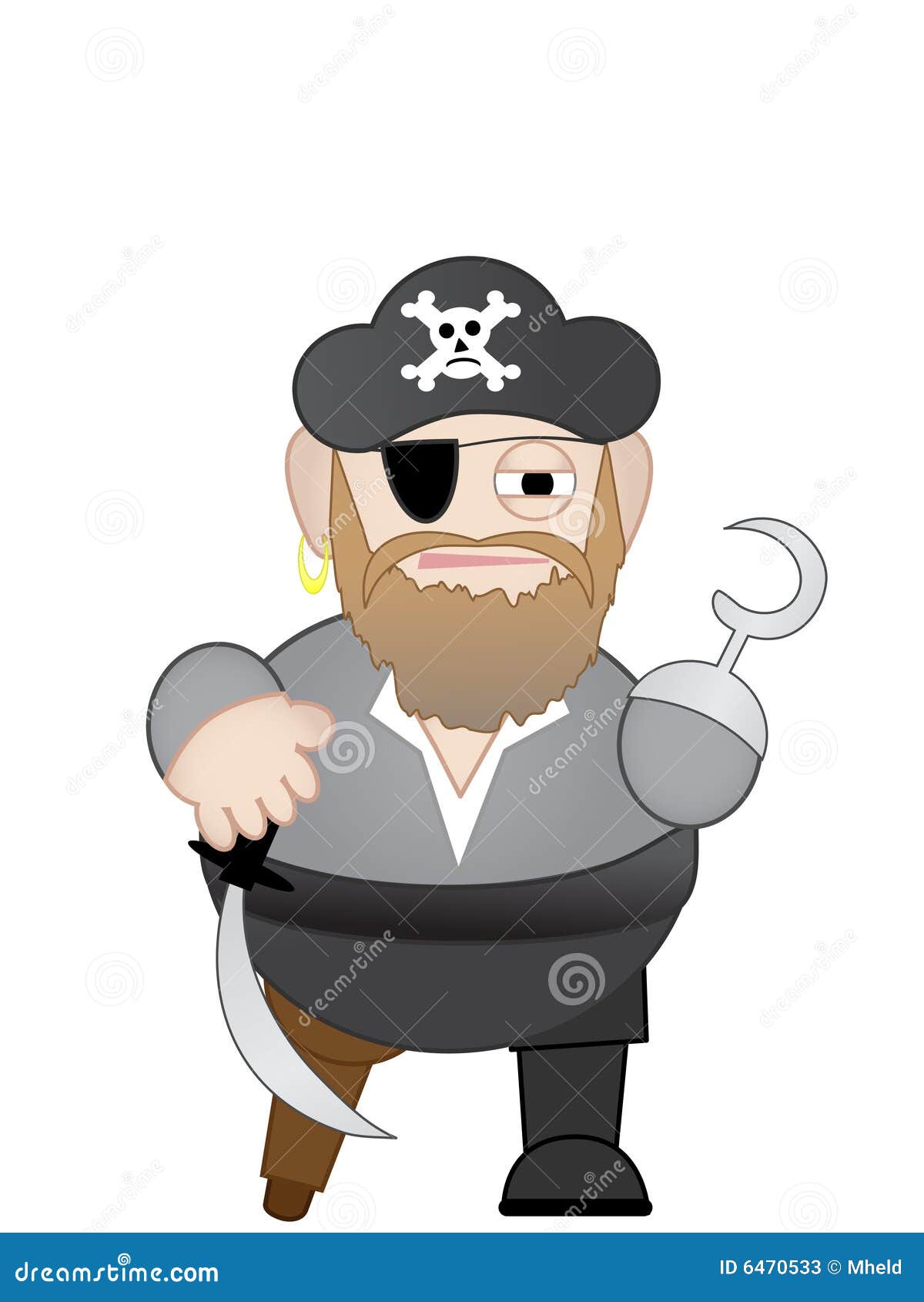 Fat Chubby Short Pirate With Sword And Hook Hand Cartoon Vector ...