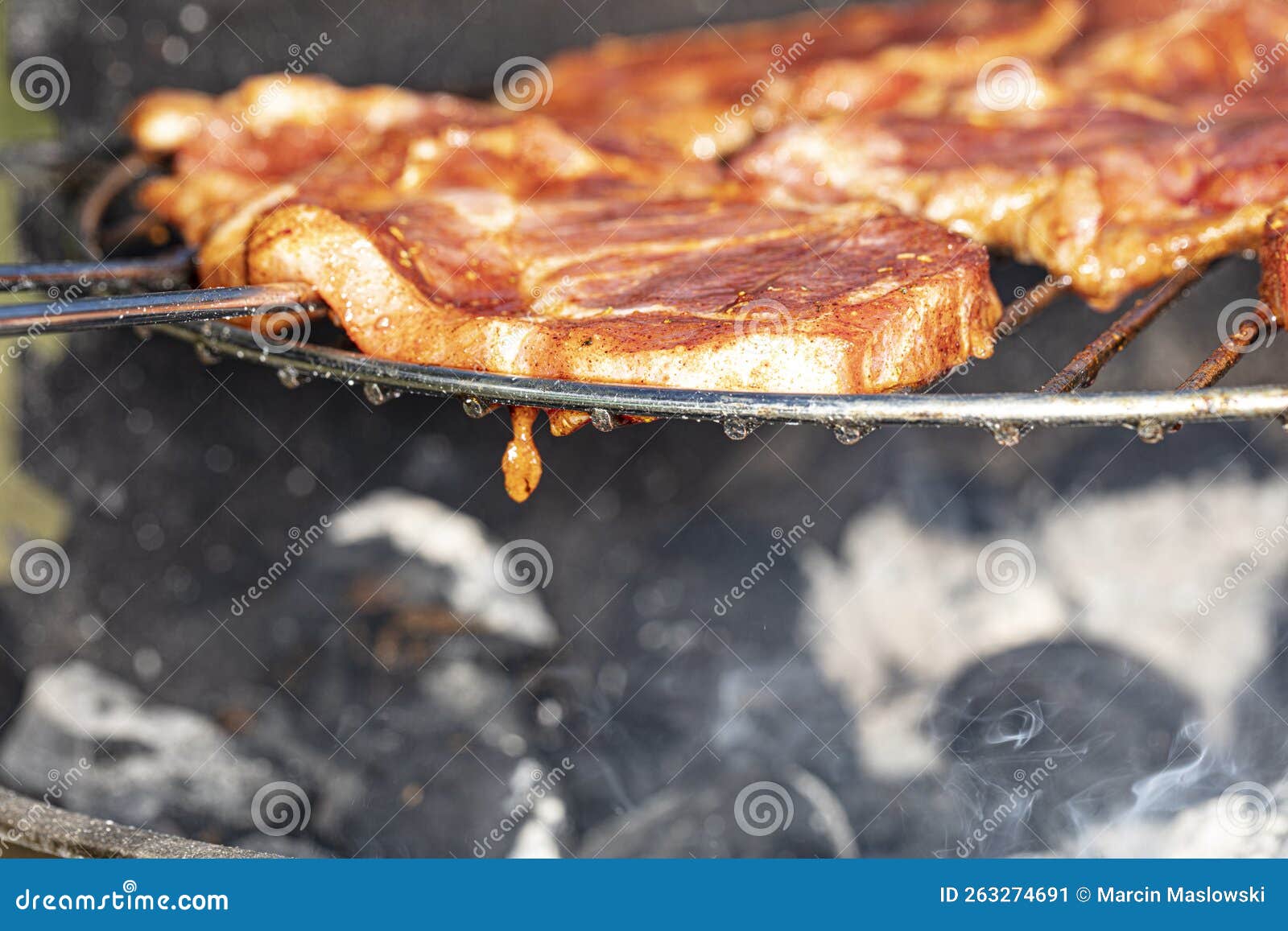 Fat Drips from the Meat on the Grill Stock Image - Image of summer ...