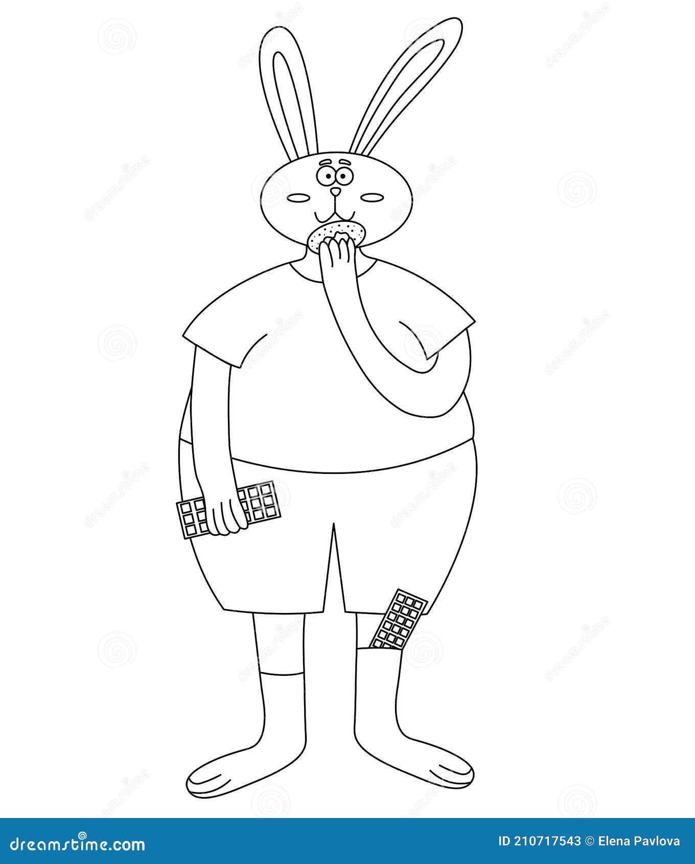 Fat Easter Bunny Holding Donut. Rabbit with Chocolate Coloring Page ...