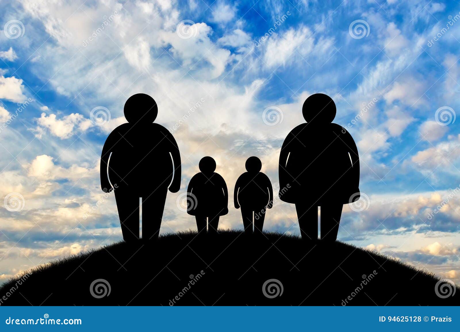 Fat family at sunset stock illustration. Illustration of health - 94625128