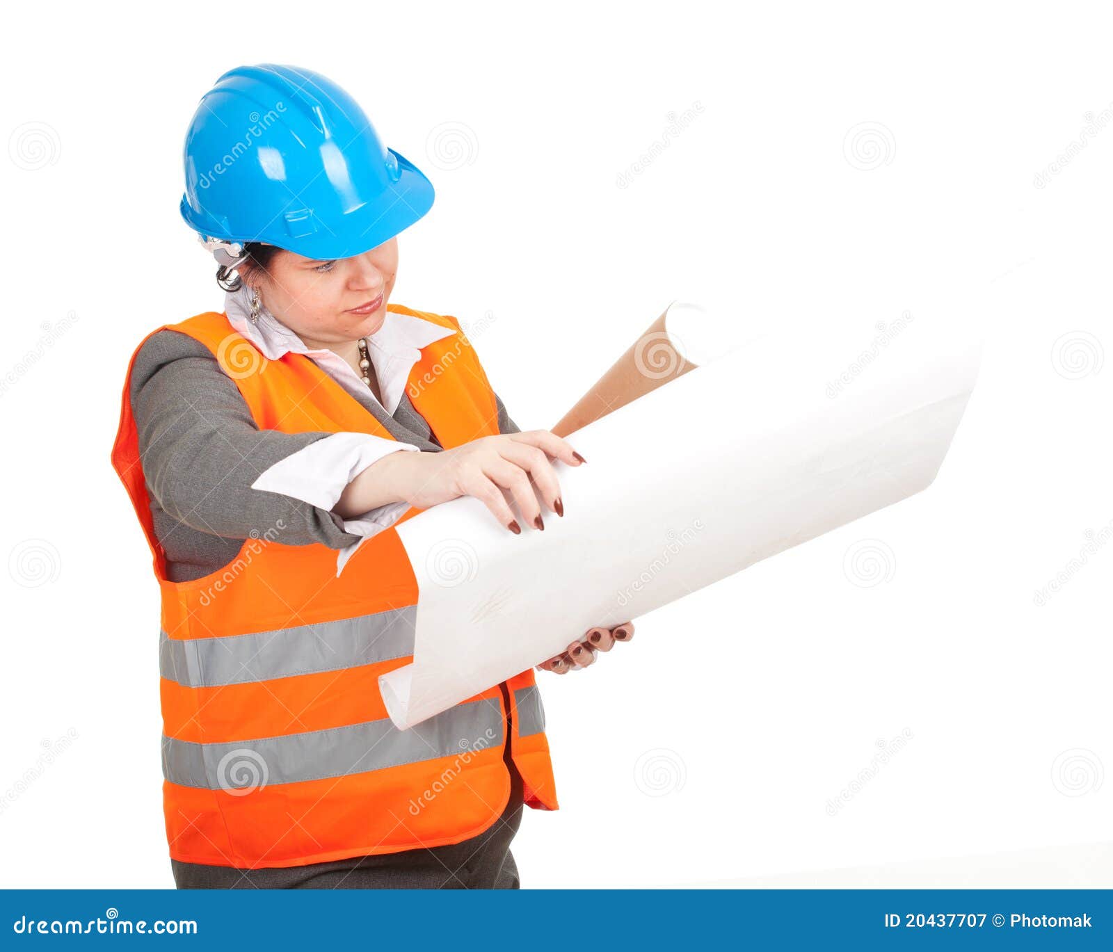 Fat Female Architect or Engineer Reading Blueprint Stock Image - Image ...