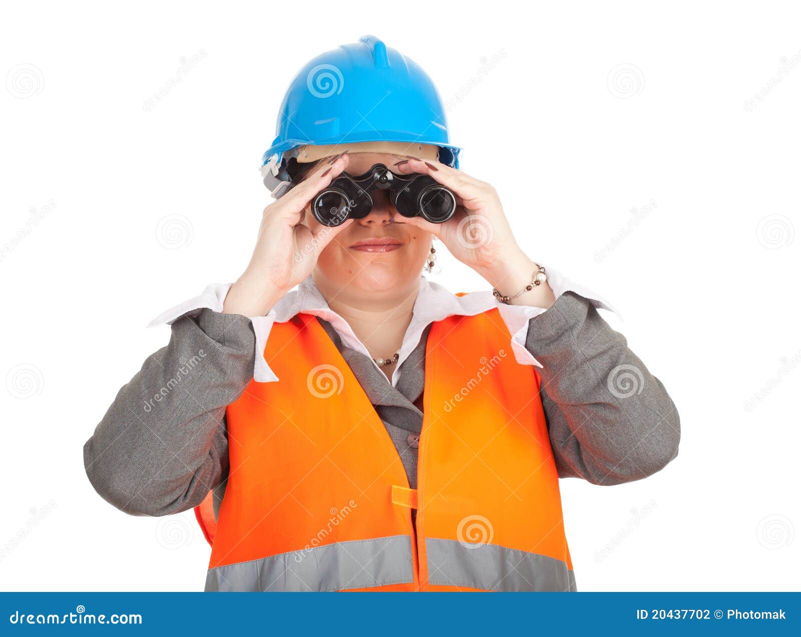 Fat Female Architect or Engineer Using Binoculars Stock Photo - Image ...