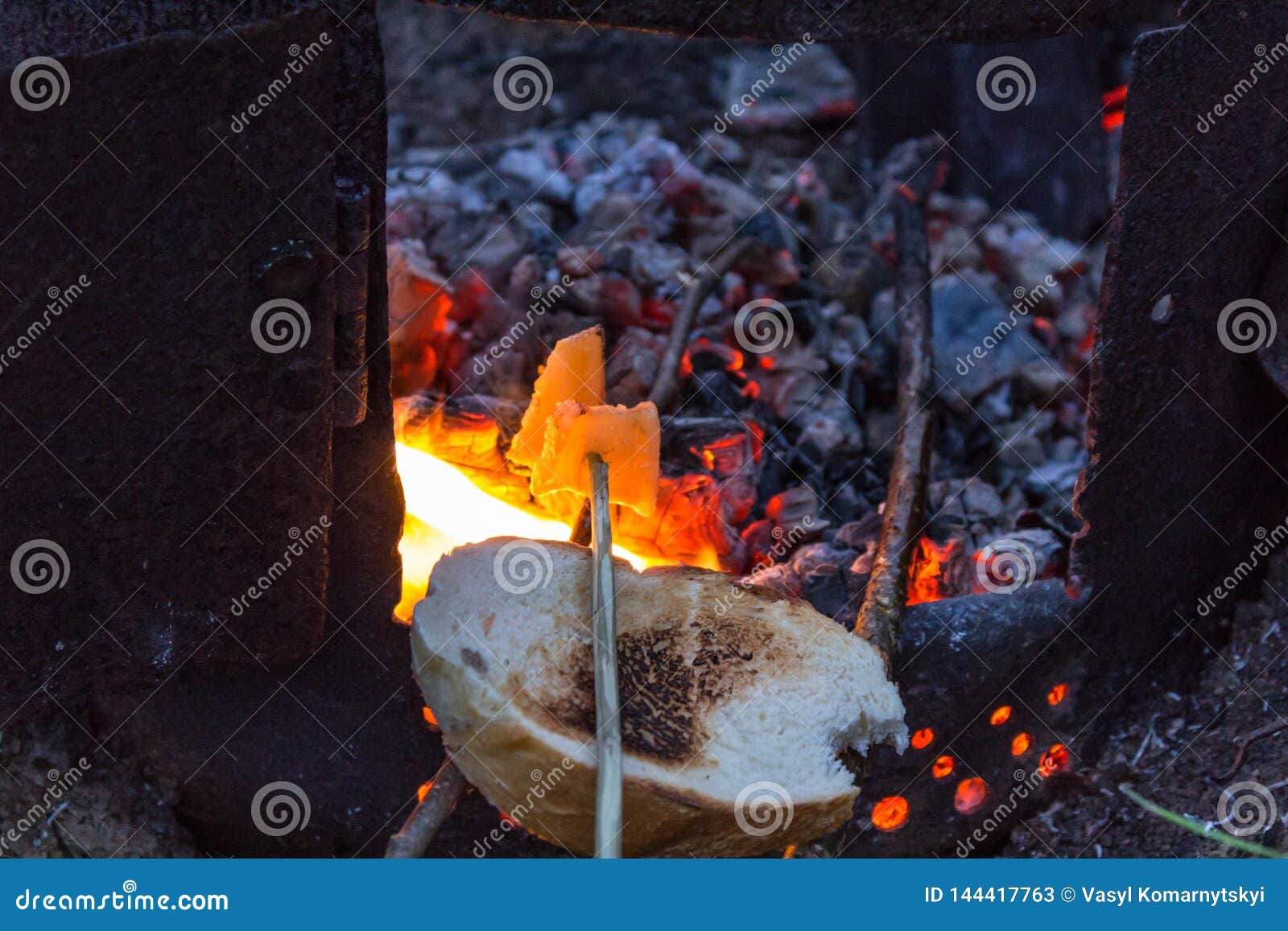 Fat on fire stock image. Image of campfire, hike, food - 144417763