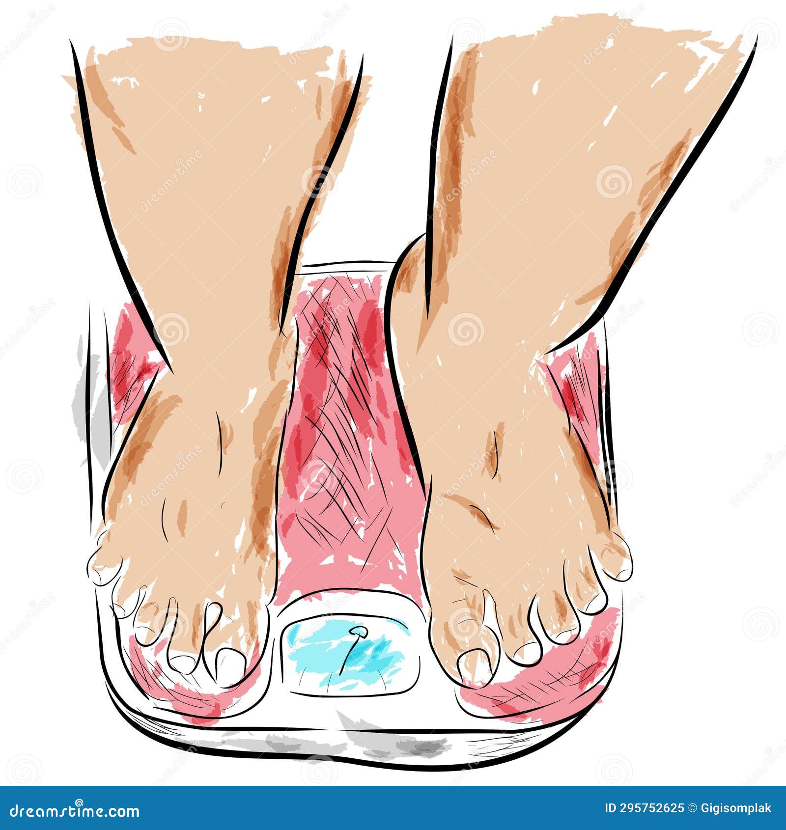 Simple Fat Foot at Weight Scale, Top View, Vector Doodle Hand Draw ...