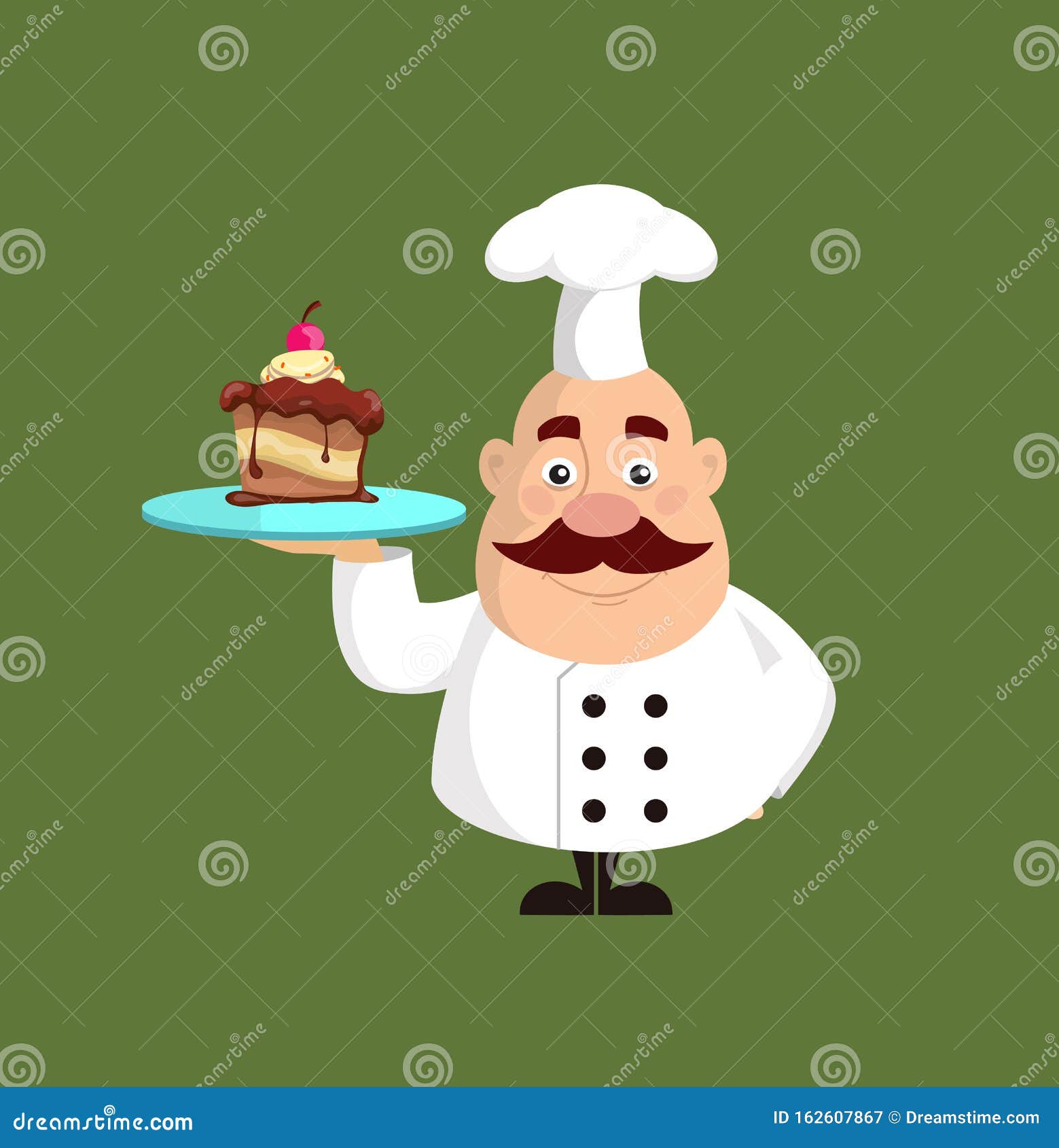 Fat Funny Chef - Presenting a Cake Stock Vector - Illustration of serve ...